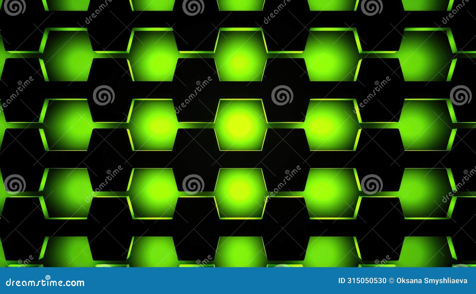 A Pattern of Hexagonal Cells Illuminated in Lime Green Creates a ...
