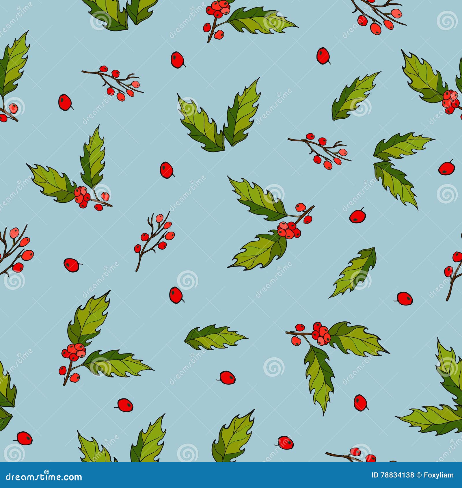 Pattern with Holly Branches. Stock Vector - Illustration of seamless ...