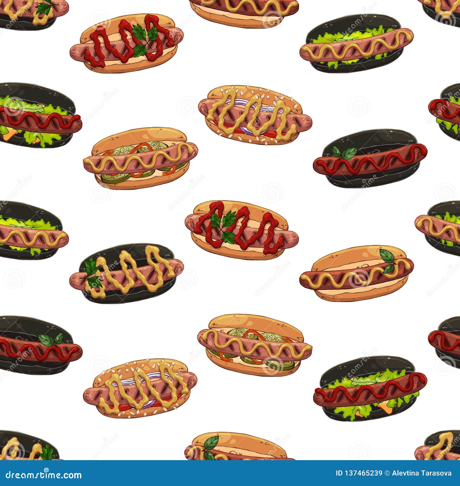 Pattern of hotdogs stock vector. Illustration of cafe - 137465239
