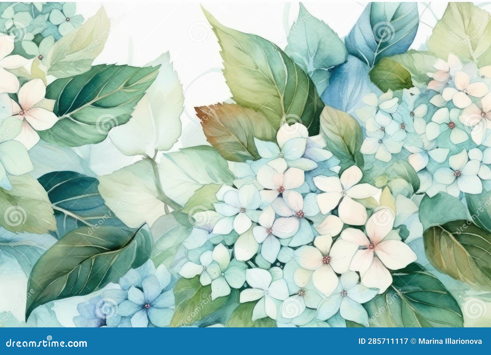 Pattern with Hydrangea Flowers Watercolor Blue Abstract Background ...