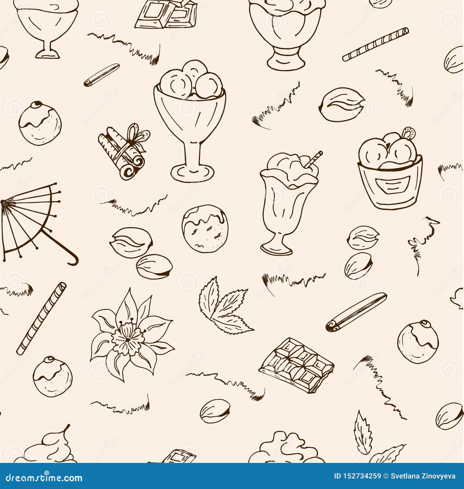 Pattern, Ice Cream Brown Contour on a Light Background. Vector Stock ...