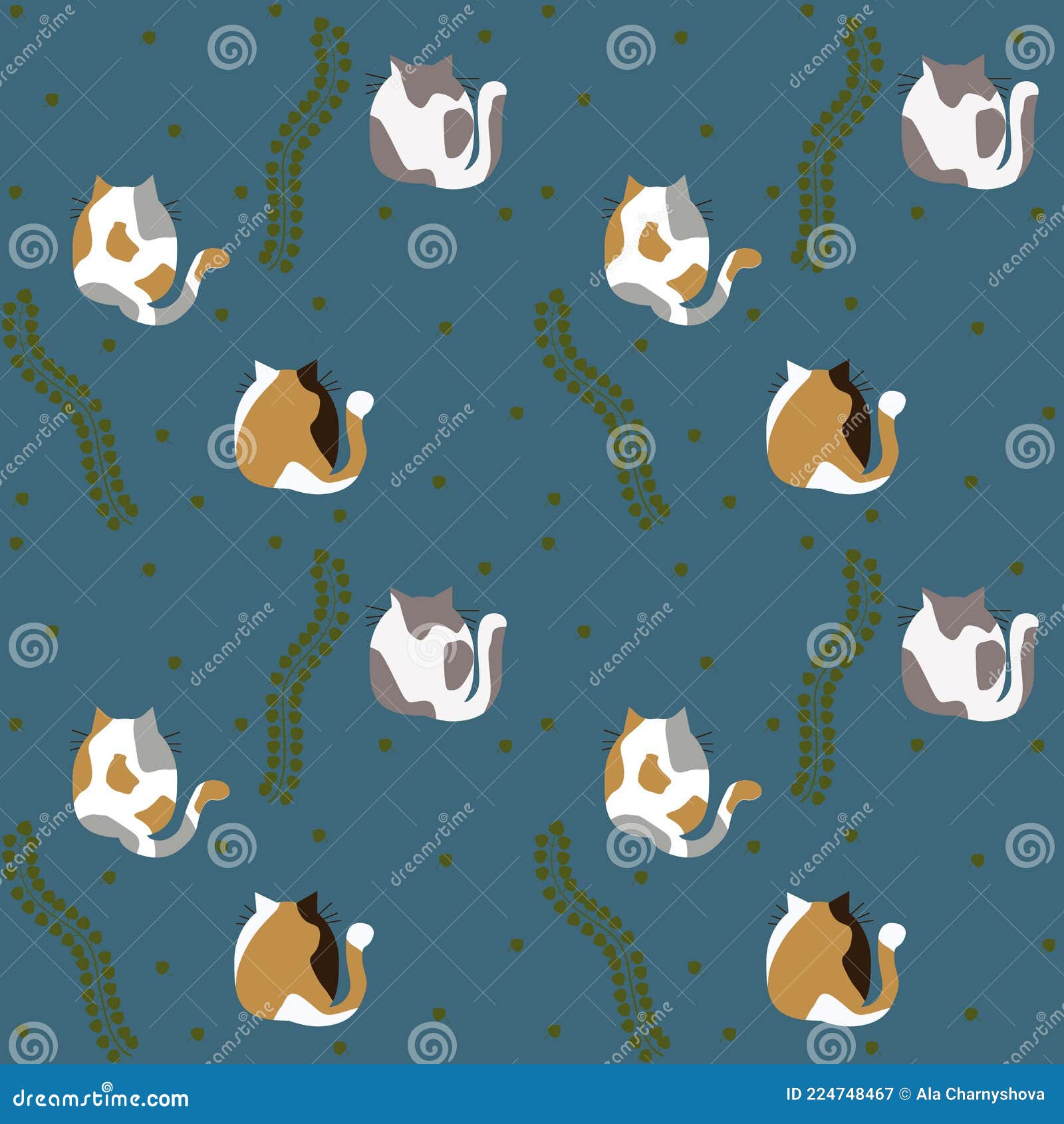 Pattern with Illustration of the Backs of Spotted Cats and Lush Tails ...