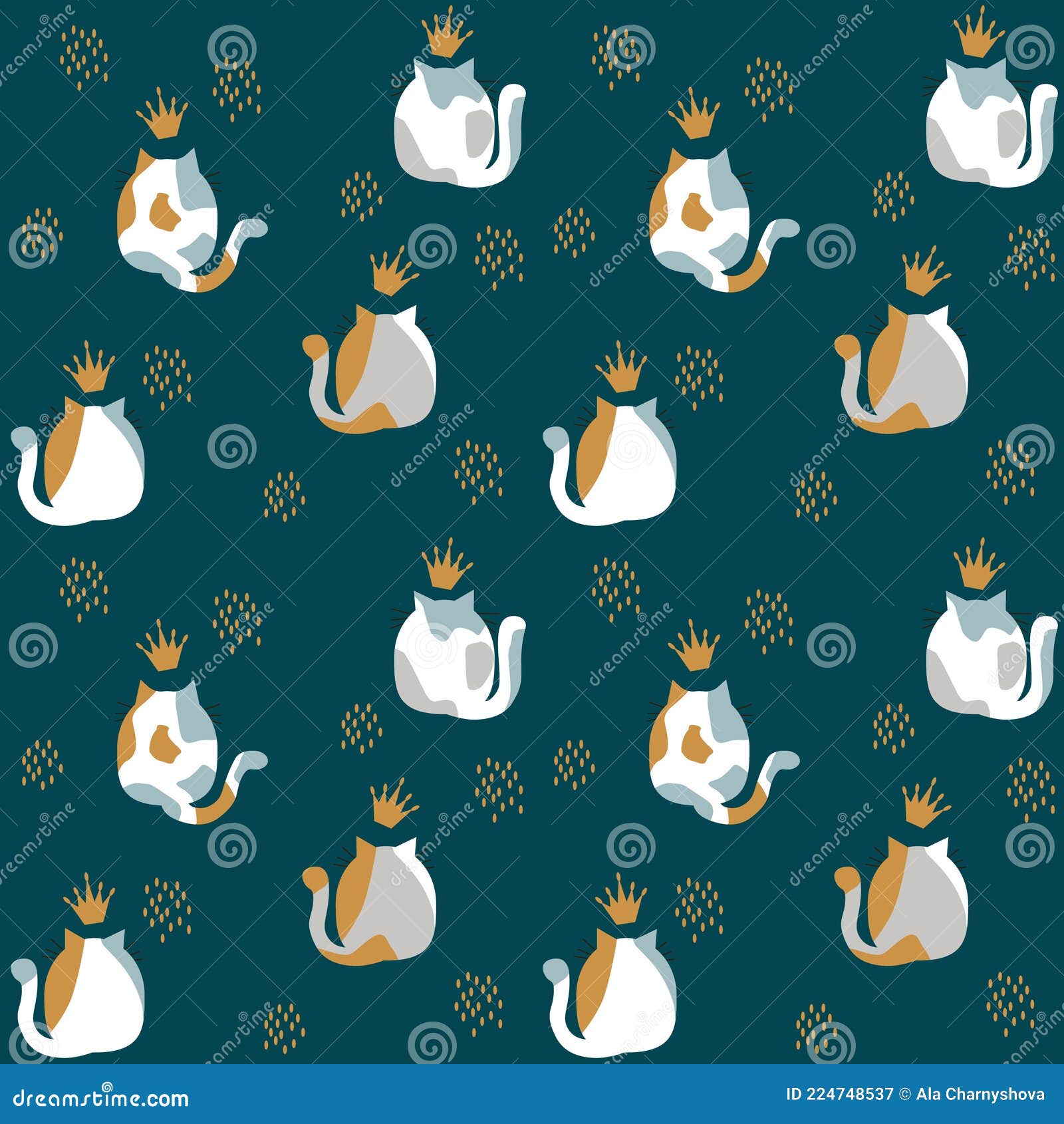 Pattern with Illustration of the Backs of Spotted Cats and Lush Tails ...