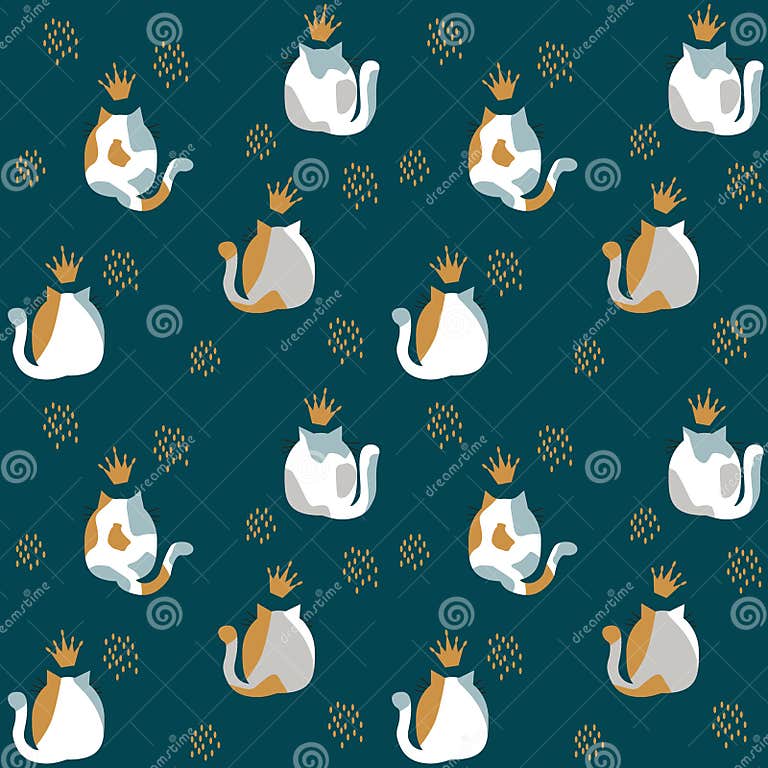 Pattern with Illustration of the Backs of Spotted Cats and Lush Tails ...