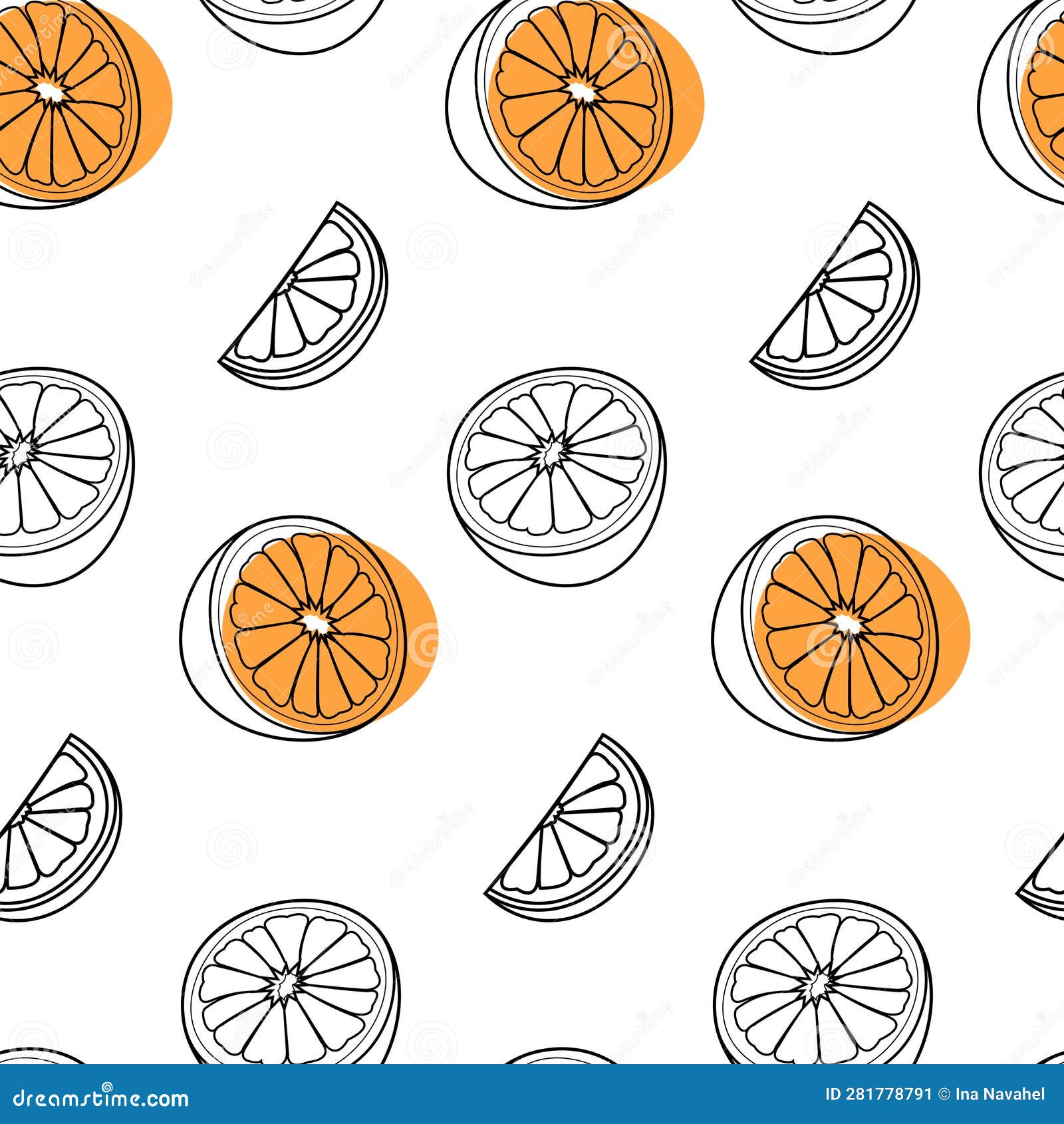 Pattern of a Illustration of a Kiwi and Orange Fruit. Lines Art ...