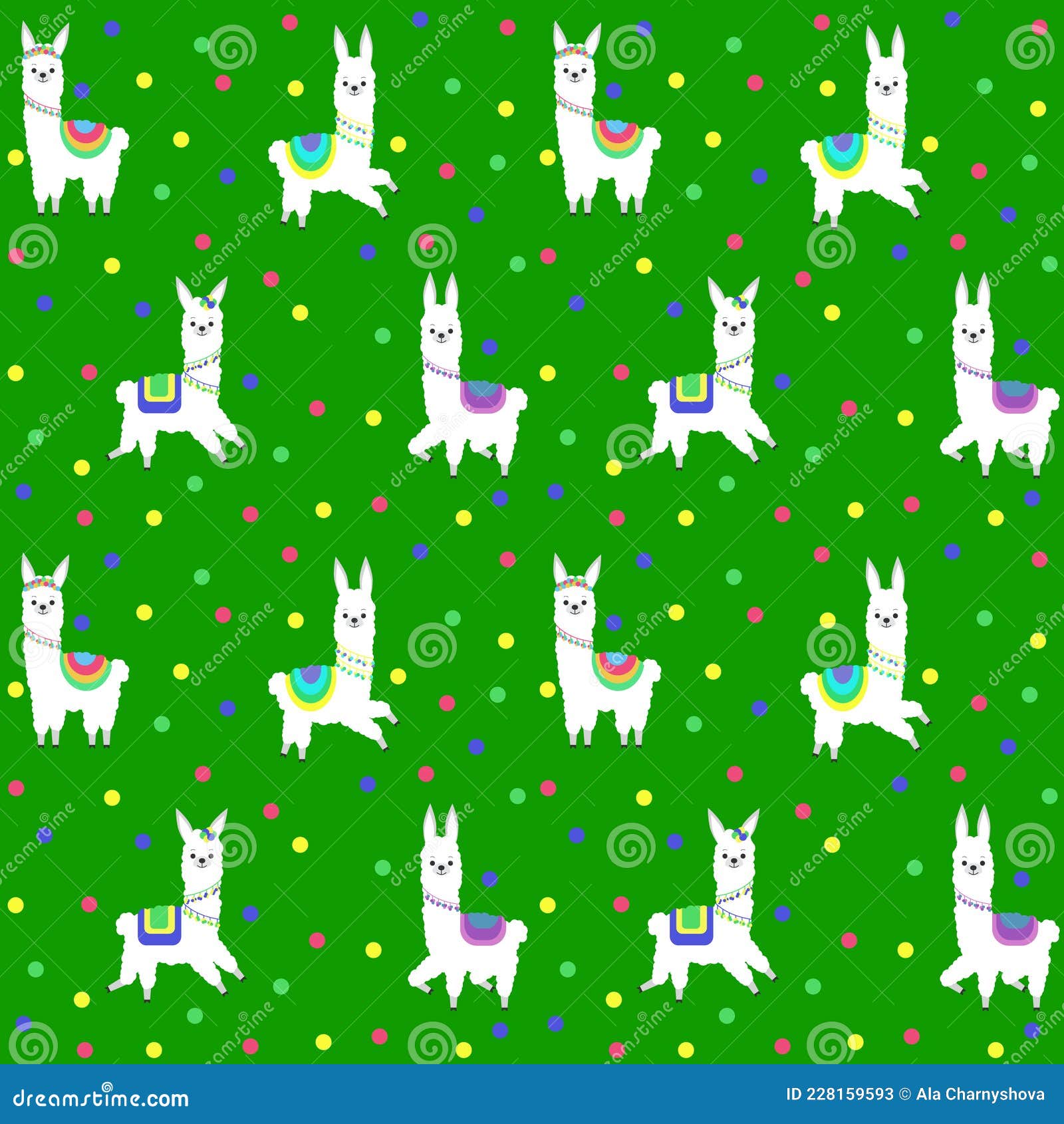 Pattern with the Image of Different Lamas in Colored Costumes and a ...
