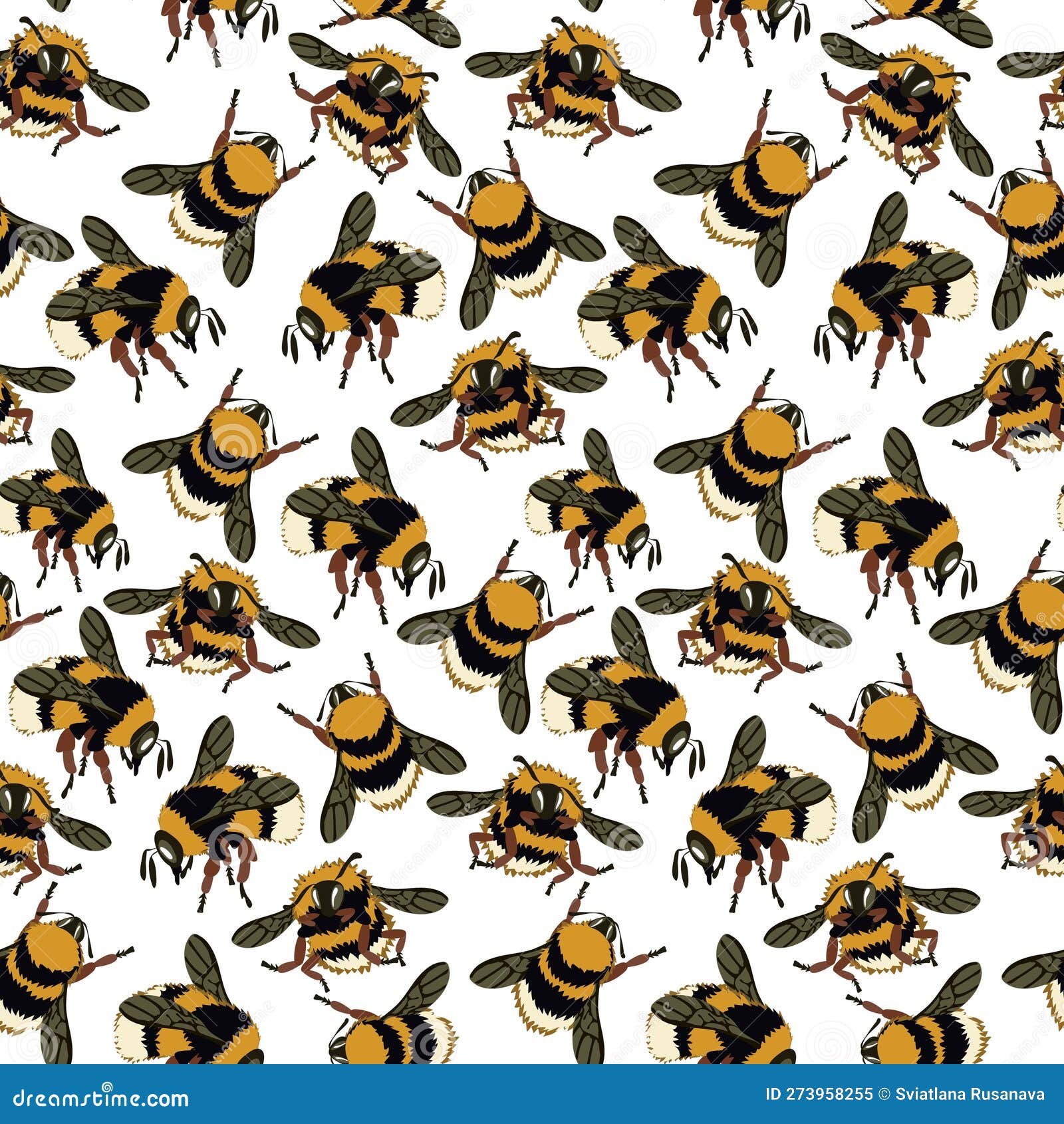 A Pattern with an Image from a Honey Bee. Fluffy Bees, Bumblebees in ...