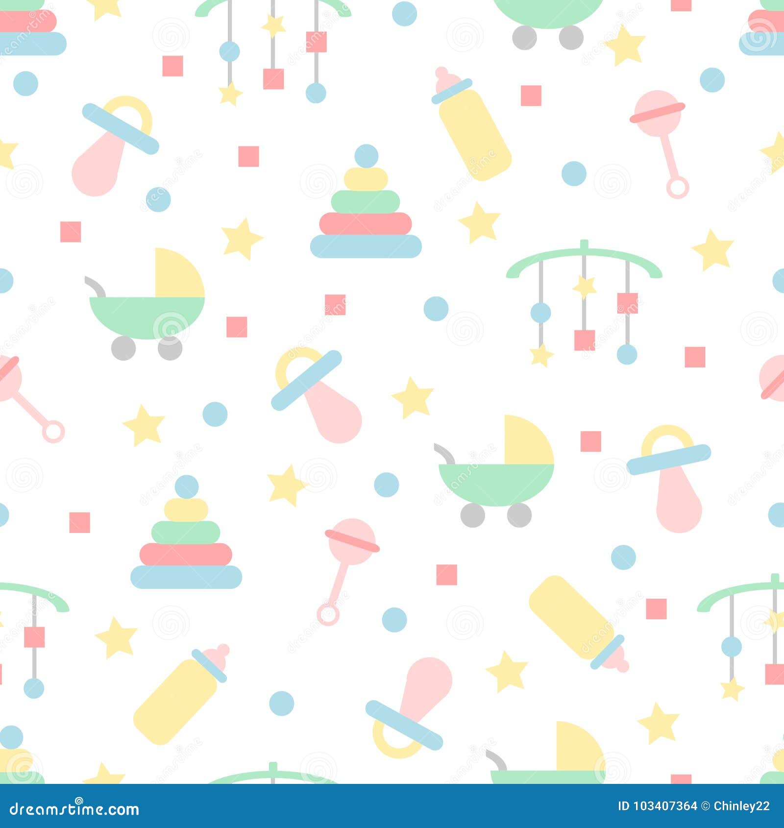Seamless Baby Pattern in Pastel Colours with Toys & Objects Stock ...