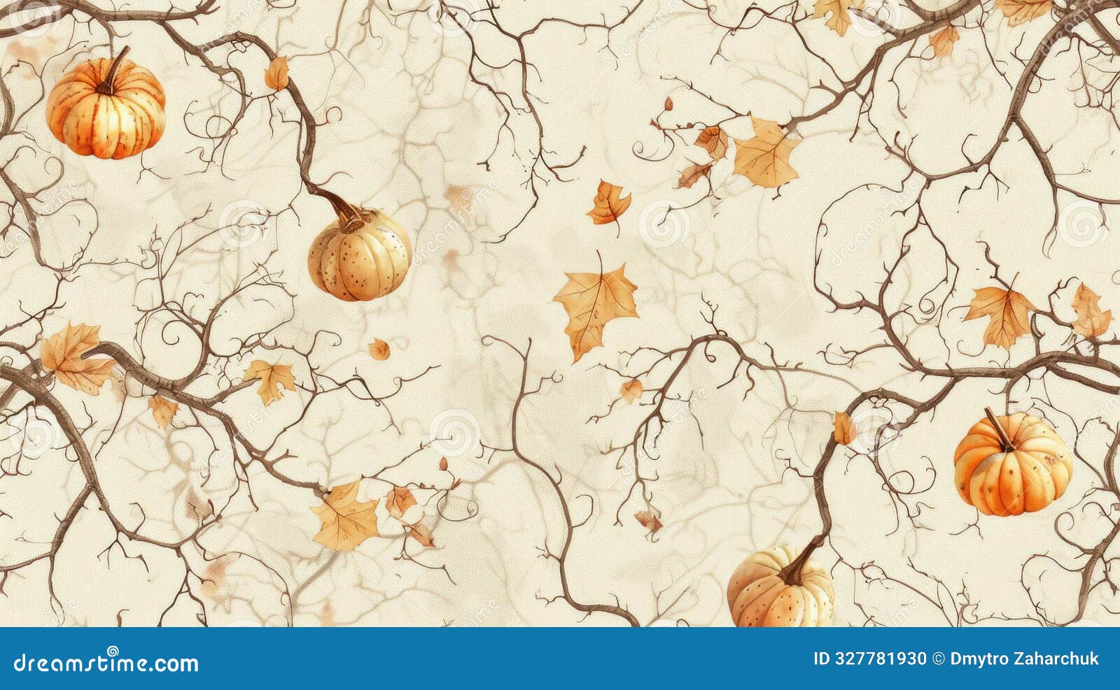 A Pattern of Intertwining Autumn Branches and Vines, Decorated with ...
