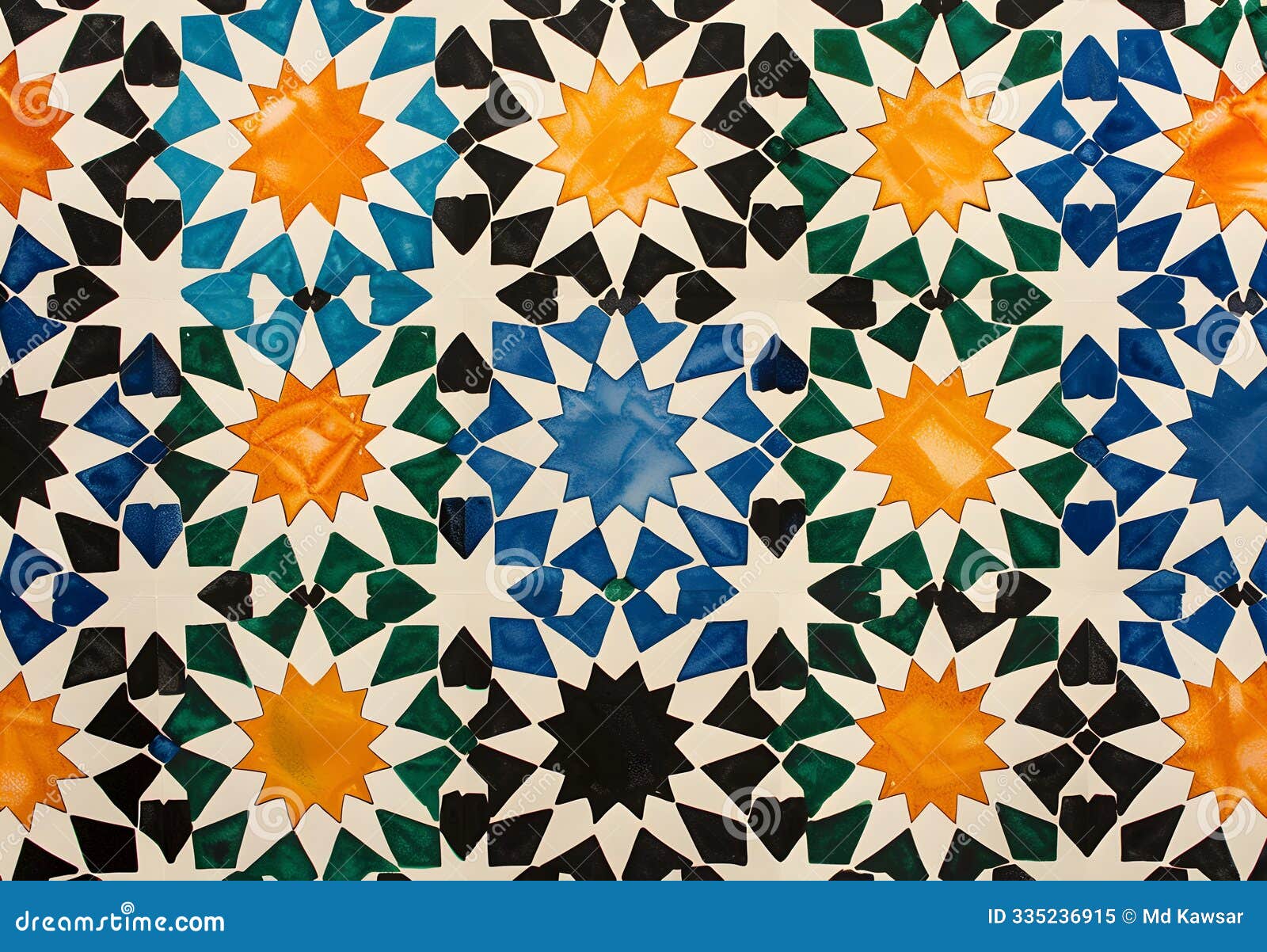 Watercolor Ottoman Geometric Tile Pattern Stock Illustration ...