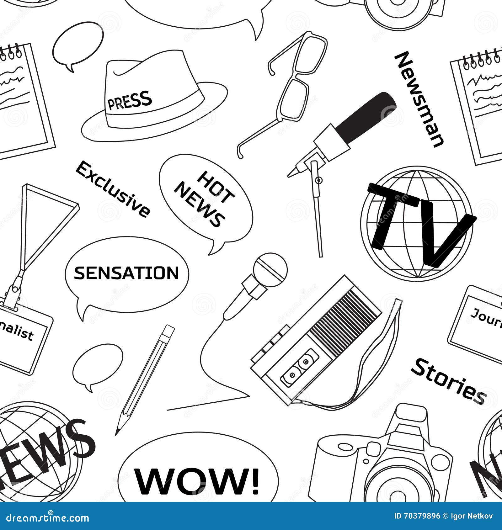 Pattern with Journalism Icons Stock Vector - Illustration of border ...