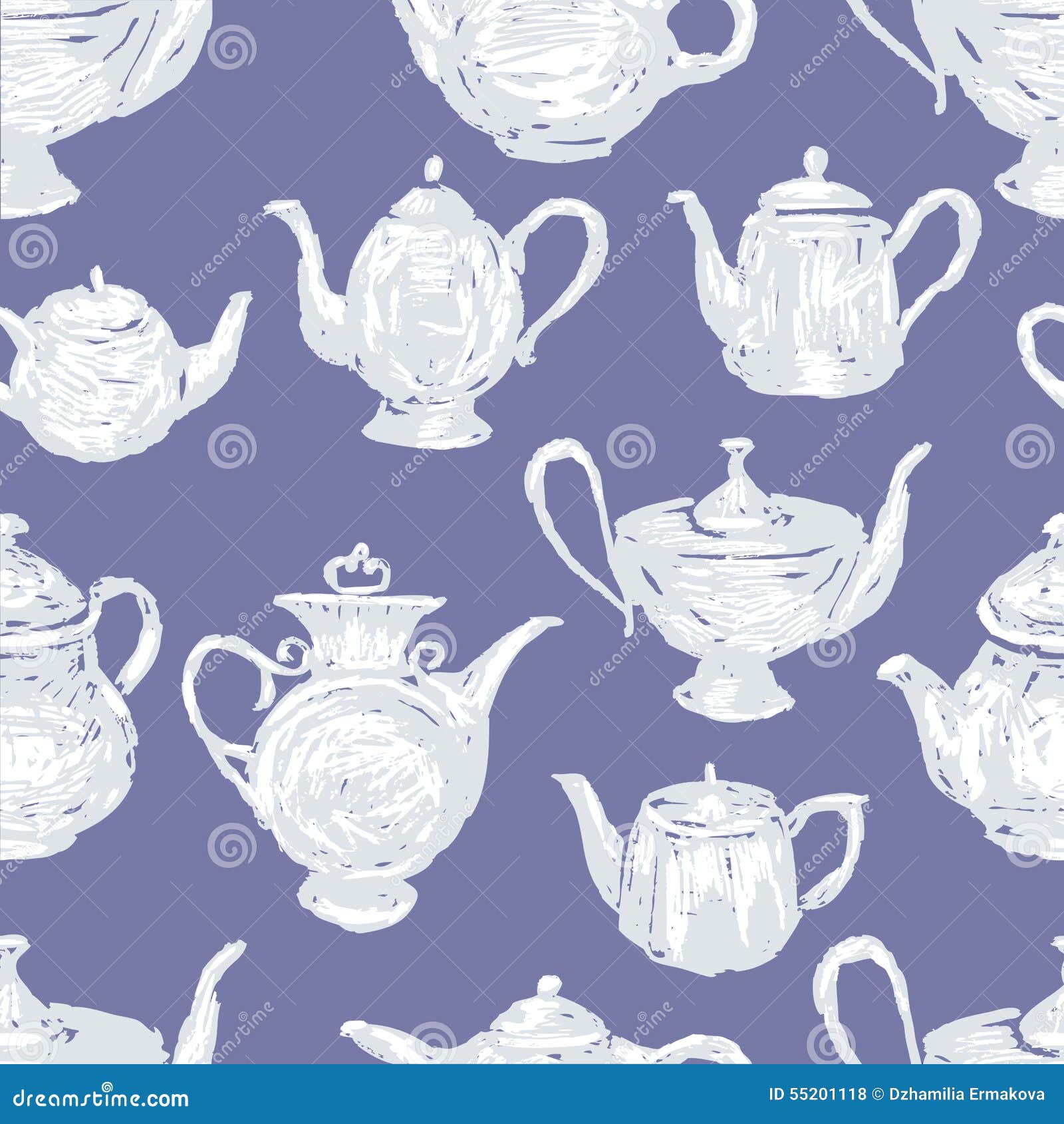 Pattern of the kettles stock vector. Illustration of vintage - 55201118