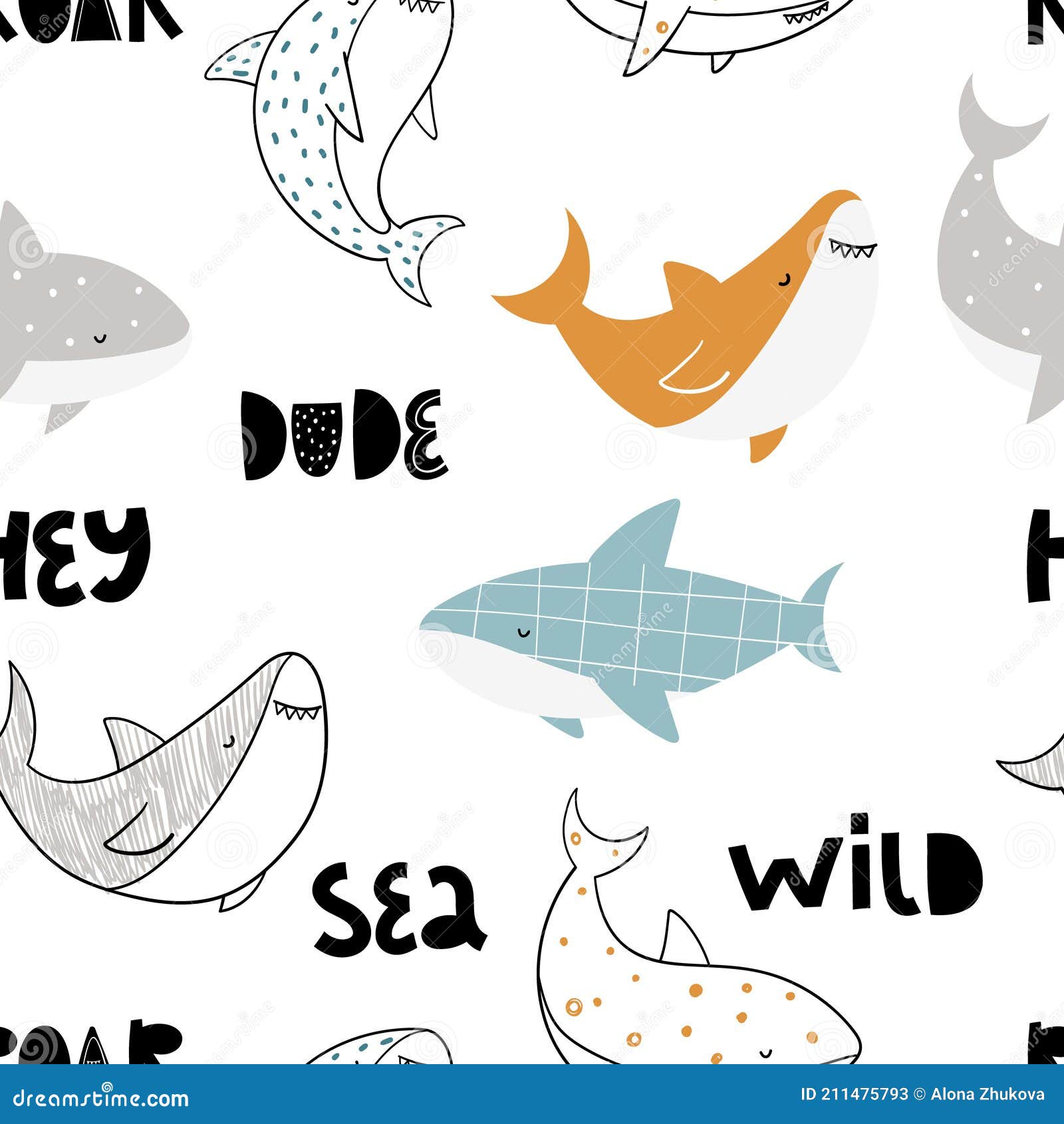 Vector Hand-drawn Colored Childish Seamless Repeating Simple Doodle ...