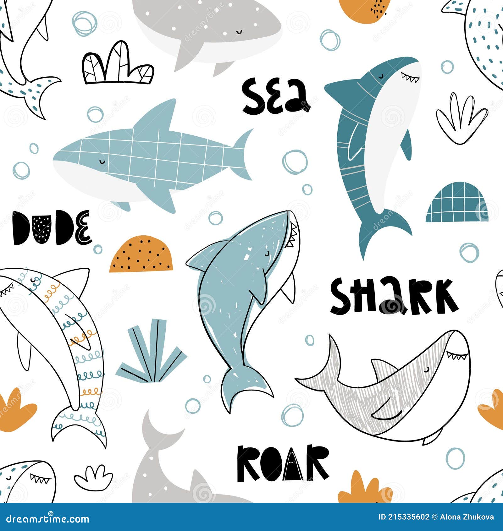 Vector Hand-drawn Colored Childish Seamless Repeating Simple Doodle ...