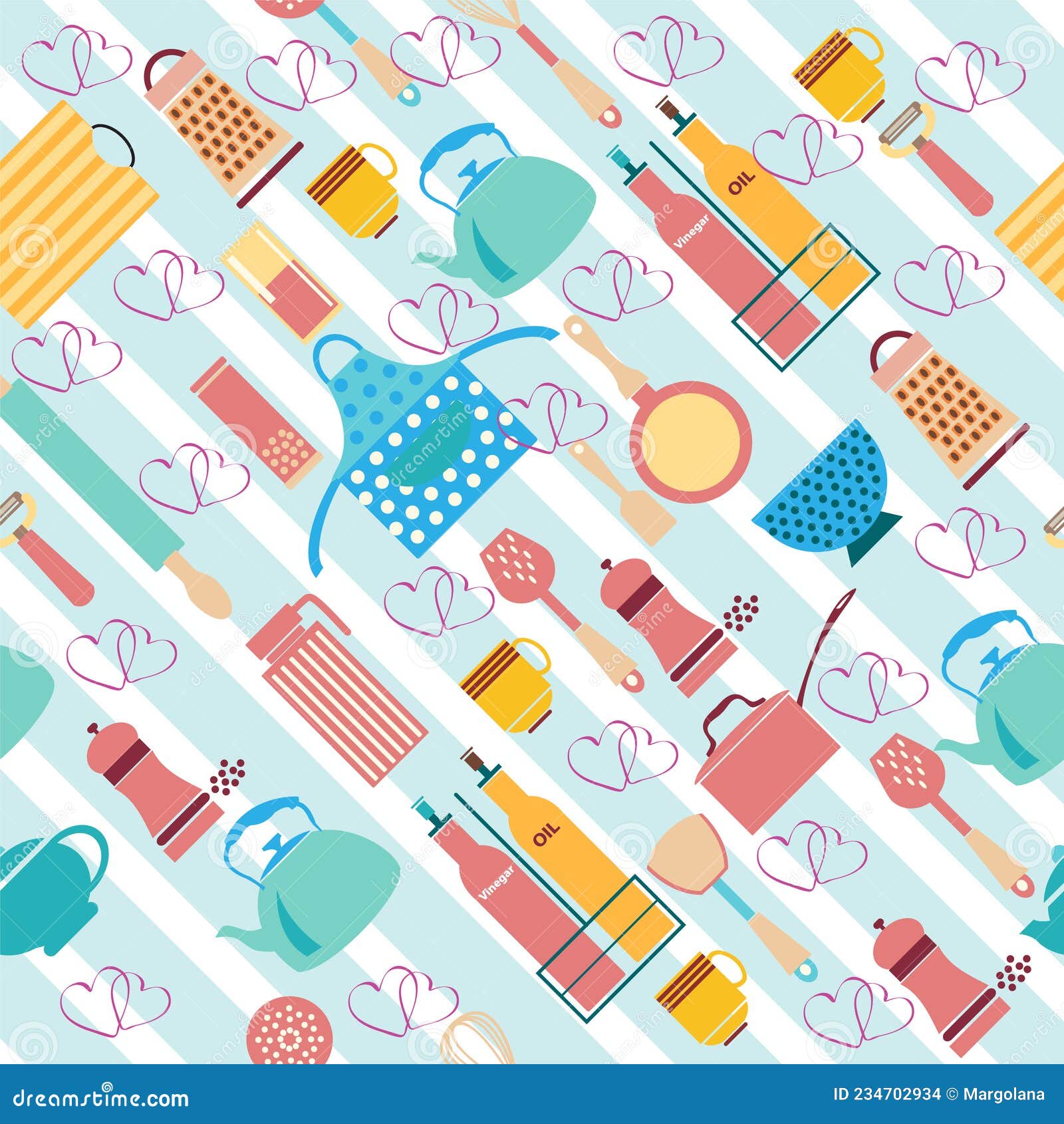 Pattern with Kitchenware Symbol on Diagonal Stripe Stock Vector ...