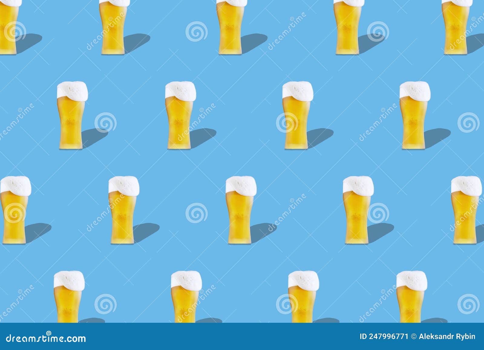 Pattern a Large Beer Glass 3d Render Full of Beer with Foam on a Blue ...