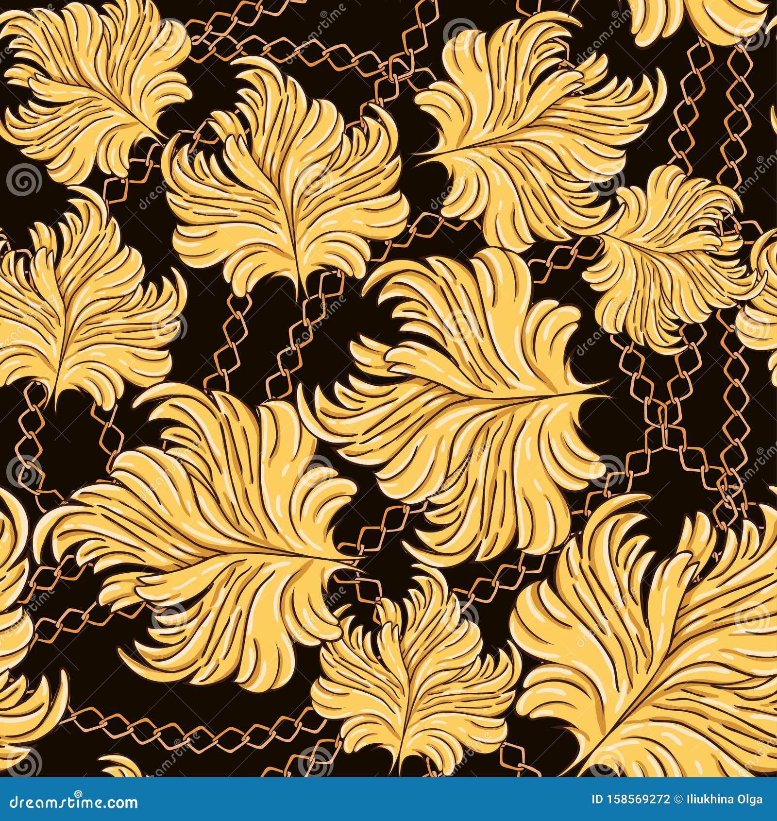 Pattern of Leaves and Chains Stock Illustration - Illustration of ...