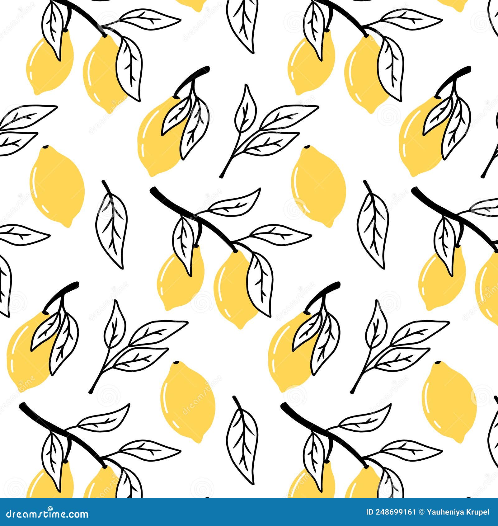 Pattern with Lemons in Doodle Style.Seamless Pattern with Lemon ...