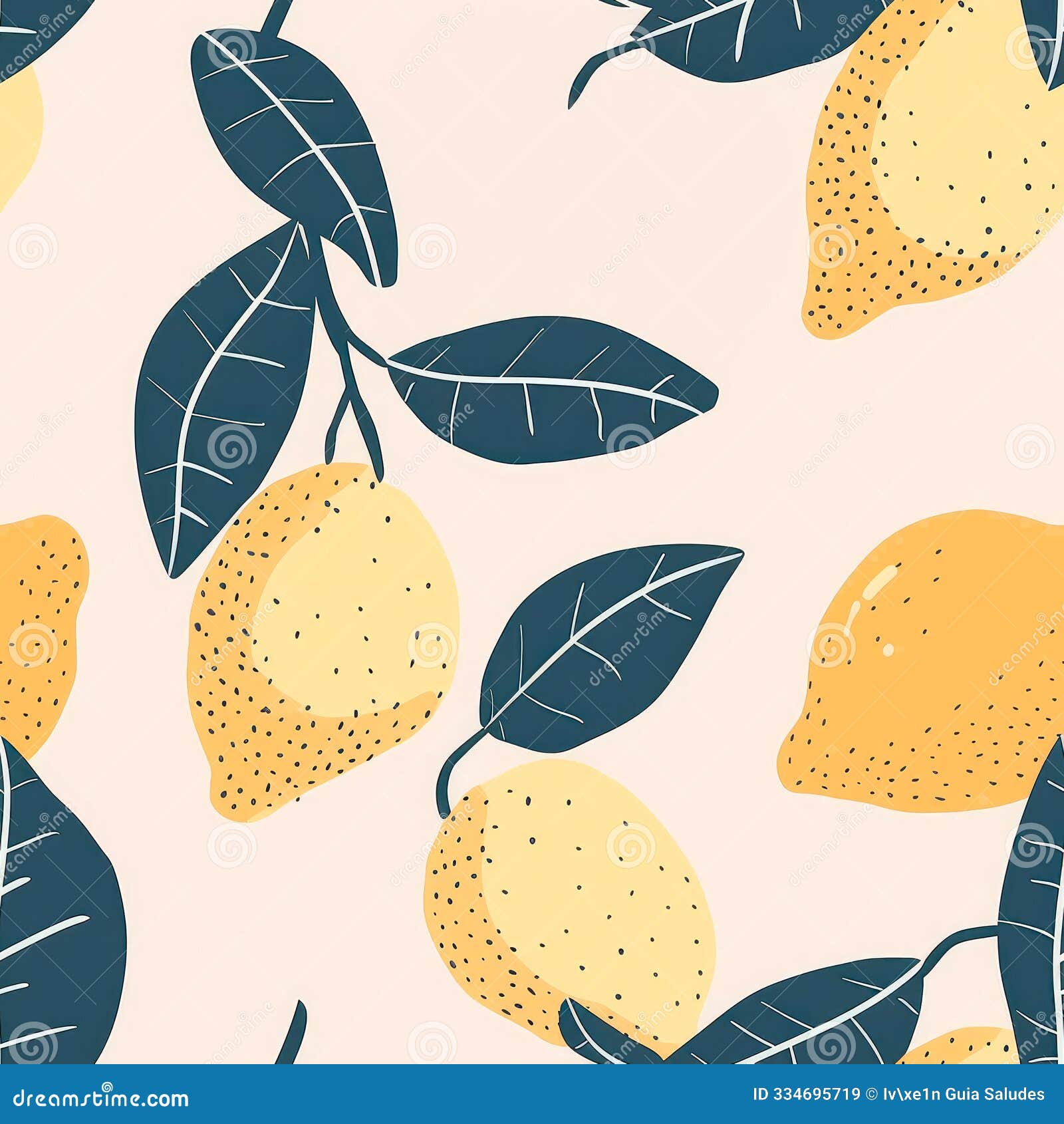 A Pattern of Lemons and Leaves is Shown in a Light Blue and Yellow ... A Pattern of Lemons and Leaves is Shown in a Light Blue and Yellow ...
