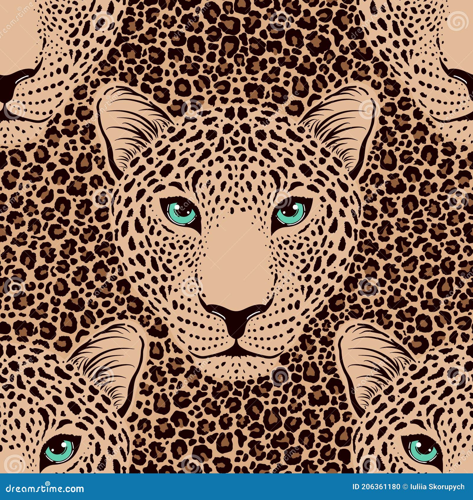 Pattern with Leopard Muzzle and Leopard Fur. Stock Photo - Image of ...