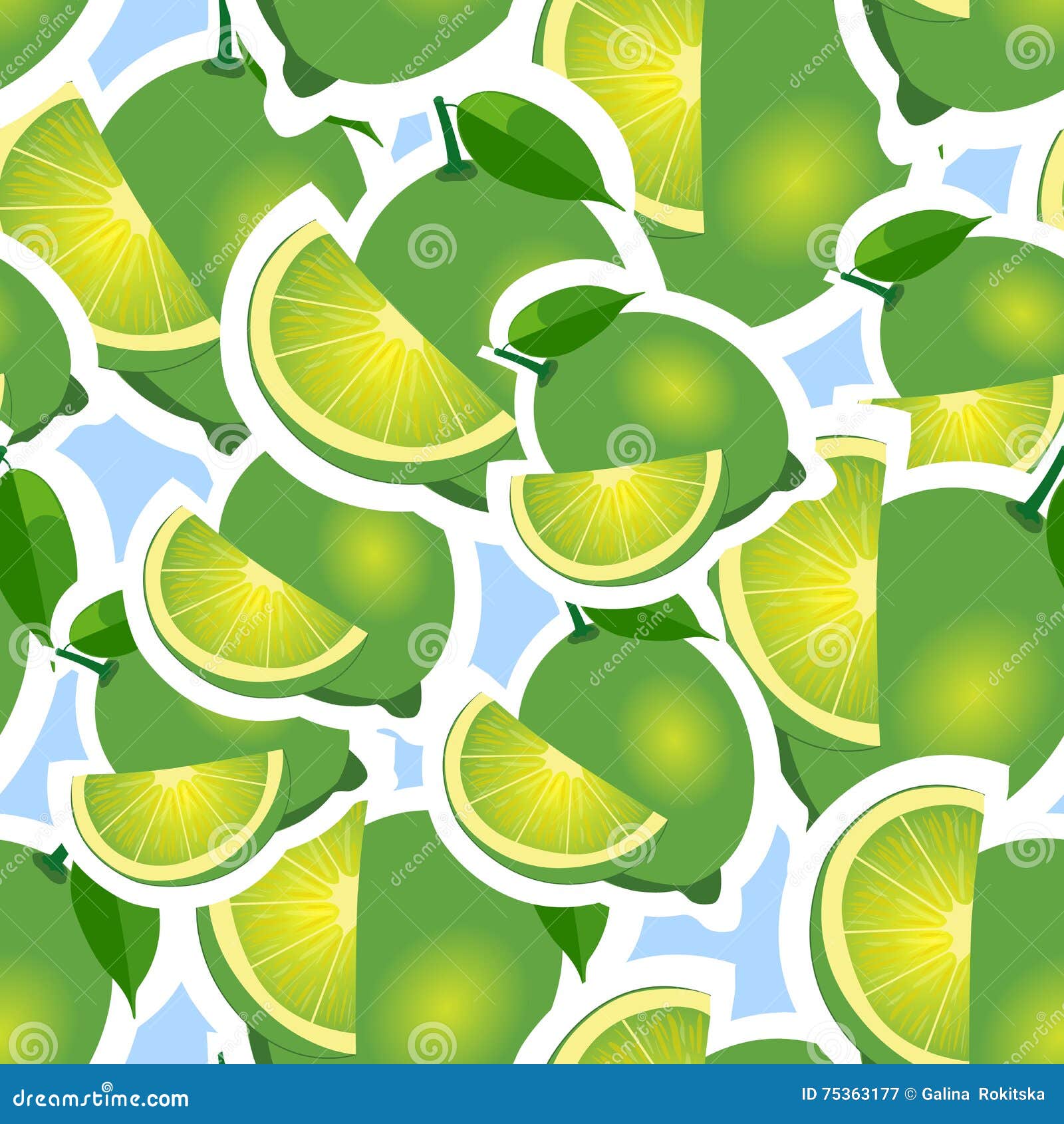 Pattern. Lime and Leaves Different Sizes on Blue Background. Stock ...