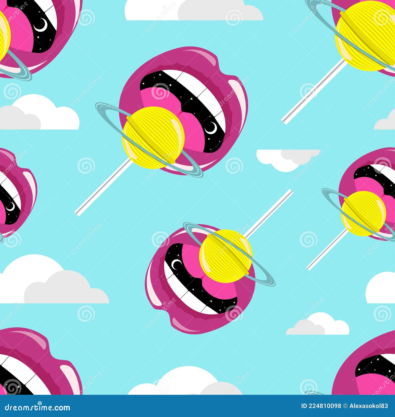 Pattern of Lips with Lolipop in Form of Planet. Vector Illustration ...