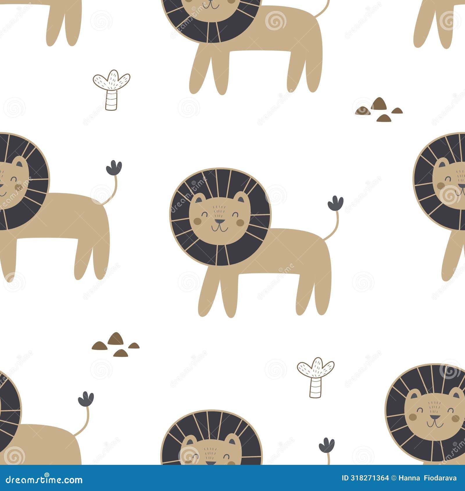 Seamless Pattern with Lions. Colorful Vector for Kids. Hand Drawing ...