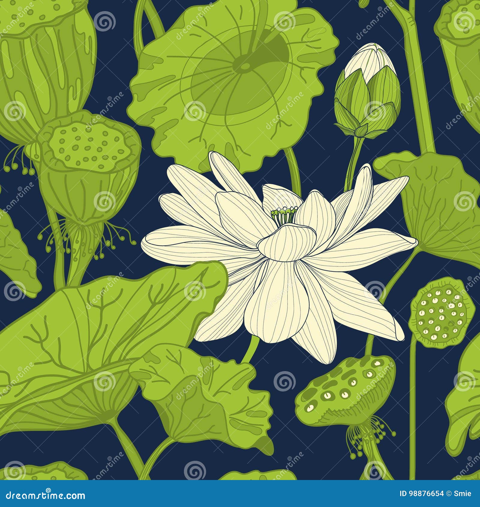 Pattern with lotus stock illustration. Illustration of natural - 98876654