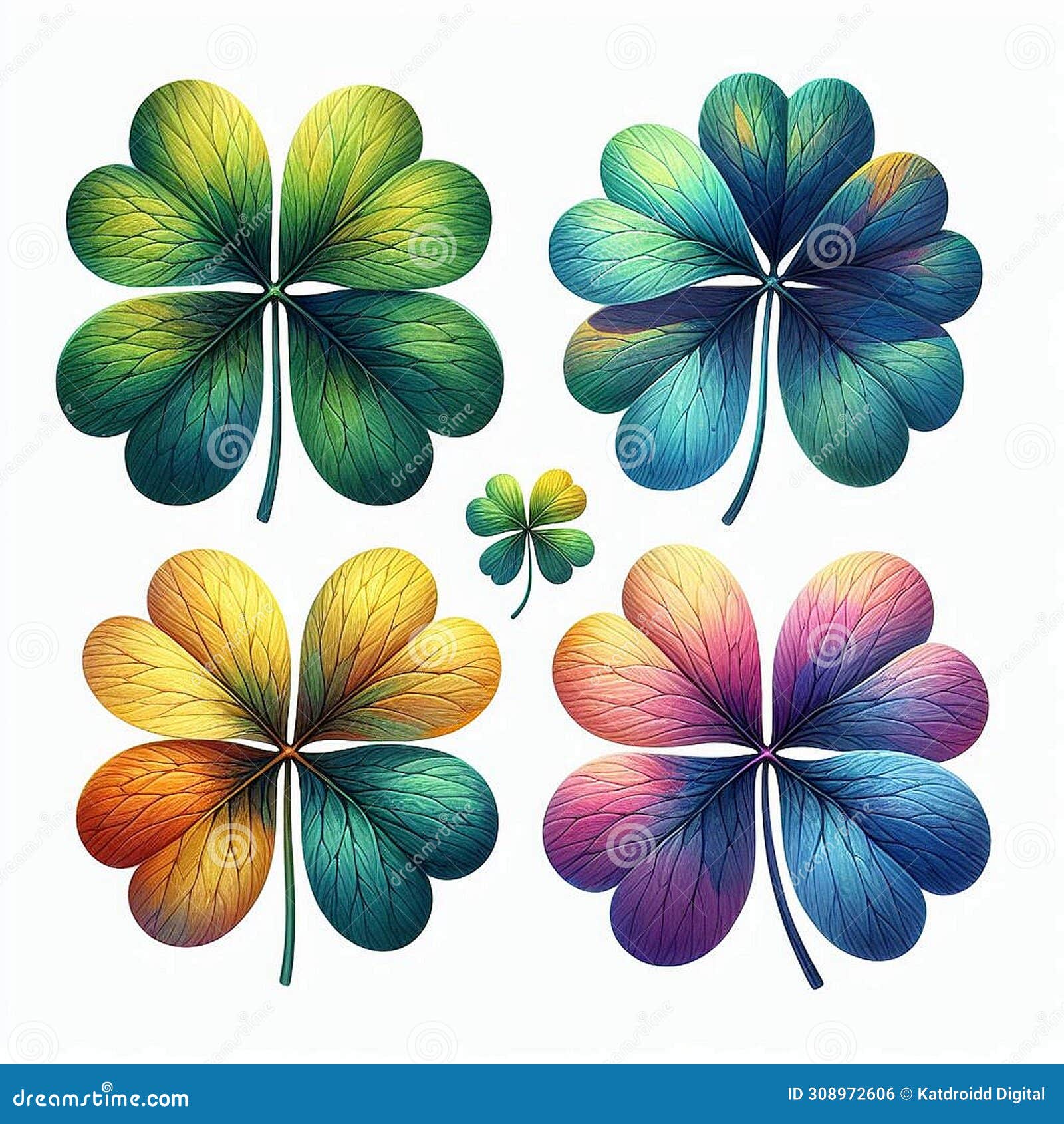 A Pattern of Lucky Four Leaf Clovers in Multiple Colors Stock ...