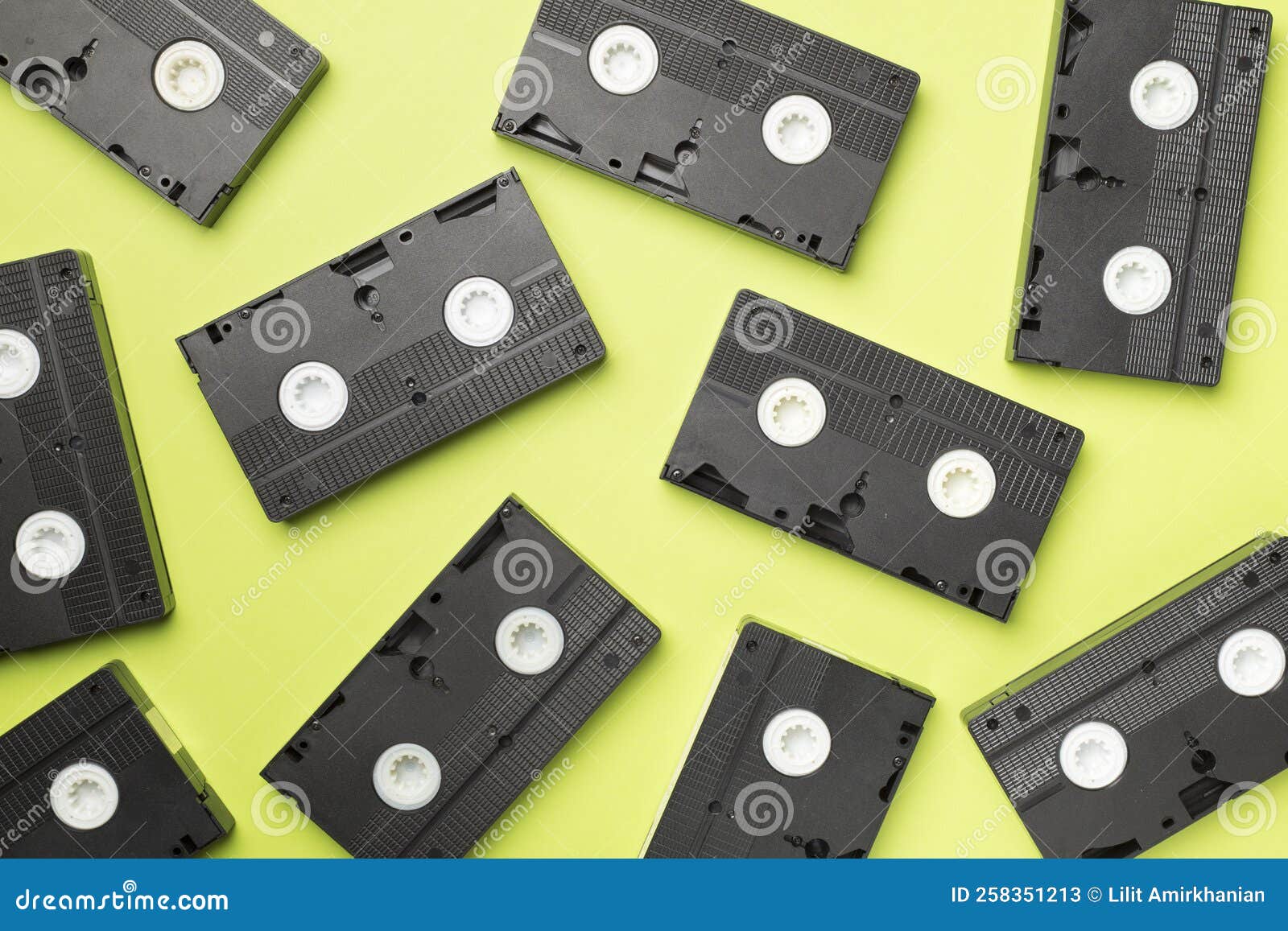Pattern Made with Old Tape VHS Cassette on Color Background, Top View ...