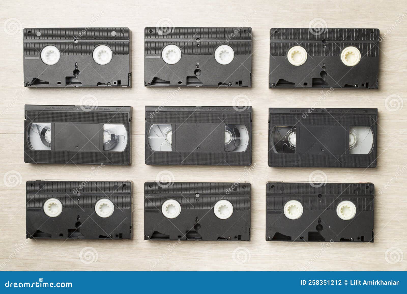 Pattern Made with Old Tape VHS Cassette on Wooden Background, Top View ...