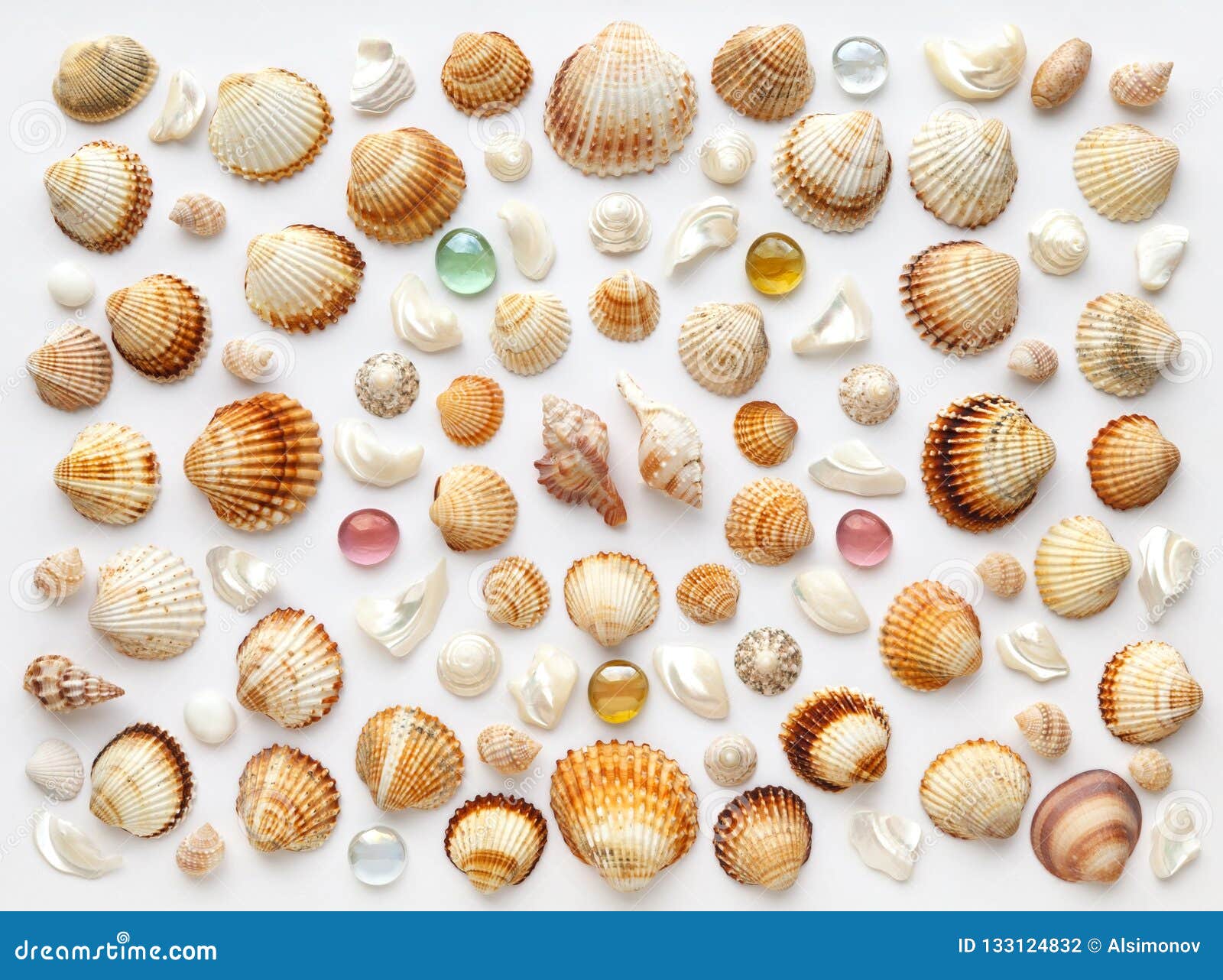 Pattern Made of Shells, Nacre Pieces and Glass Pebbles on White Stock ...