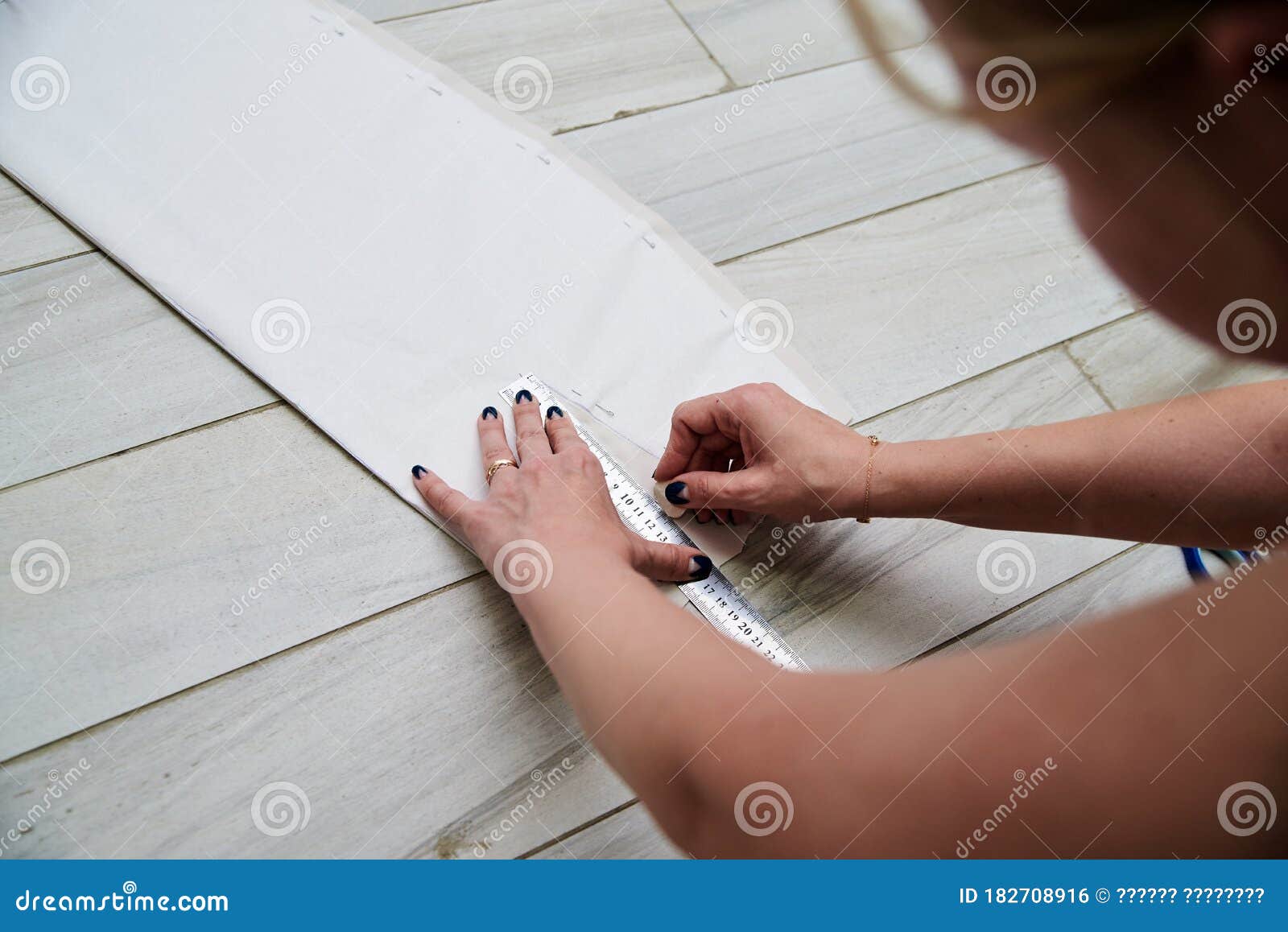 Pattern Making Process, Hands, Holding Ruler and Drawing with Chalk on ...