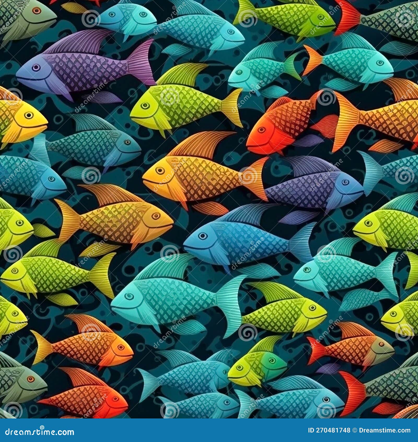 Pattern of Many Colorful Fish on Dark Background Stock Illustration ...