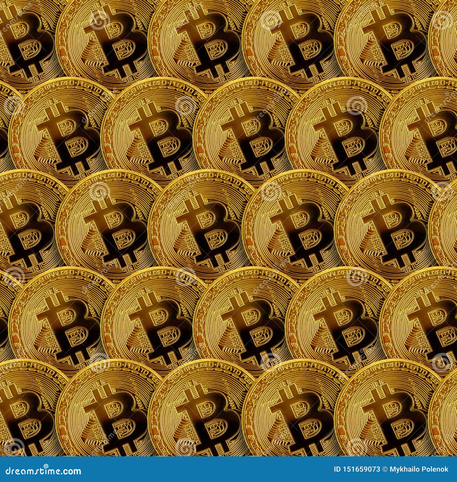 Pattern of Many Golden Bitcoins. Cryptocurrency Mining Concept Stock ...