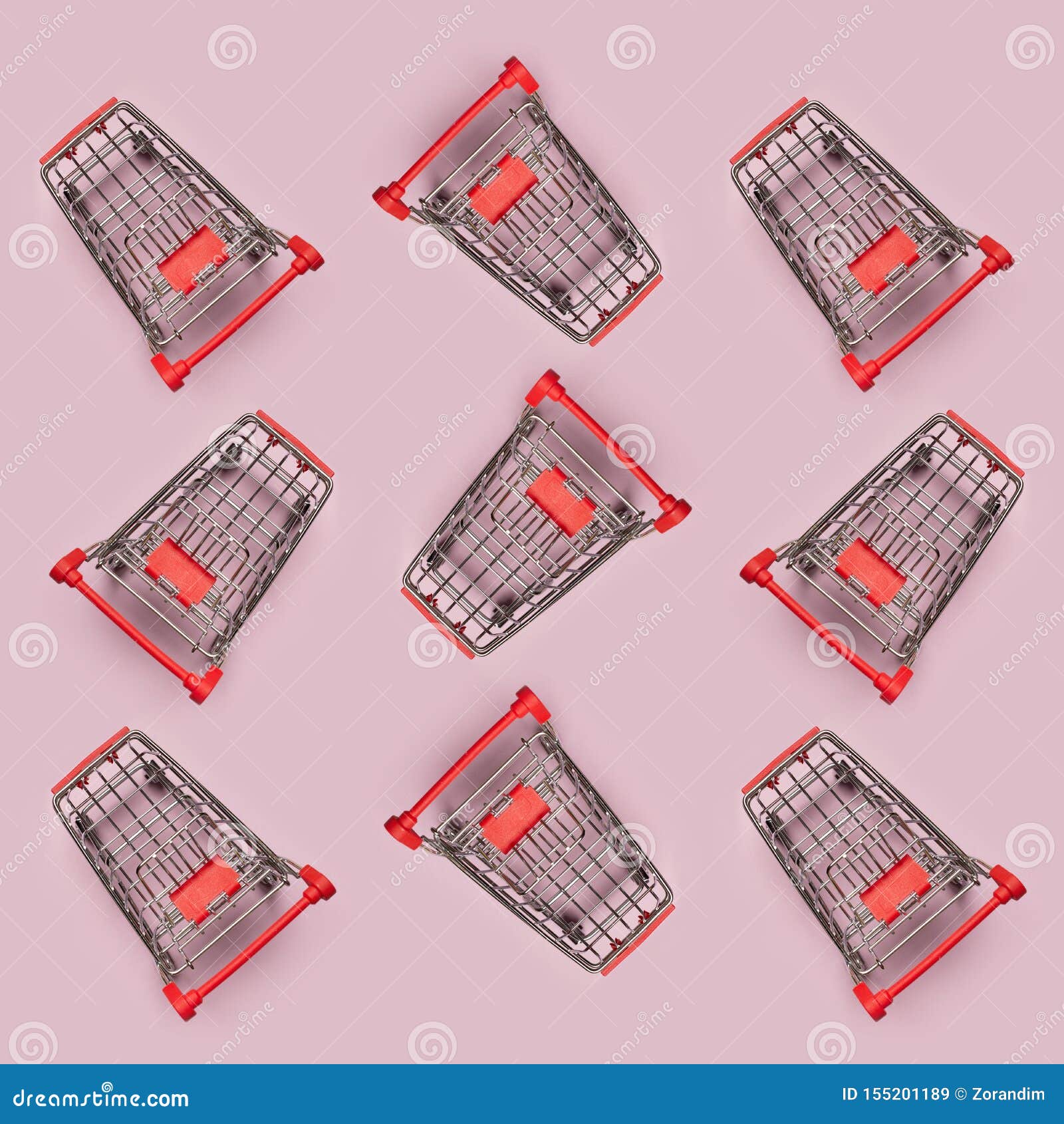 Pattern of Many Small Shopping Carts. Minimalism Flat Lay Top View ...