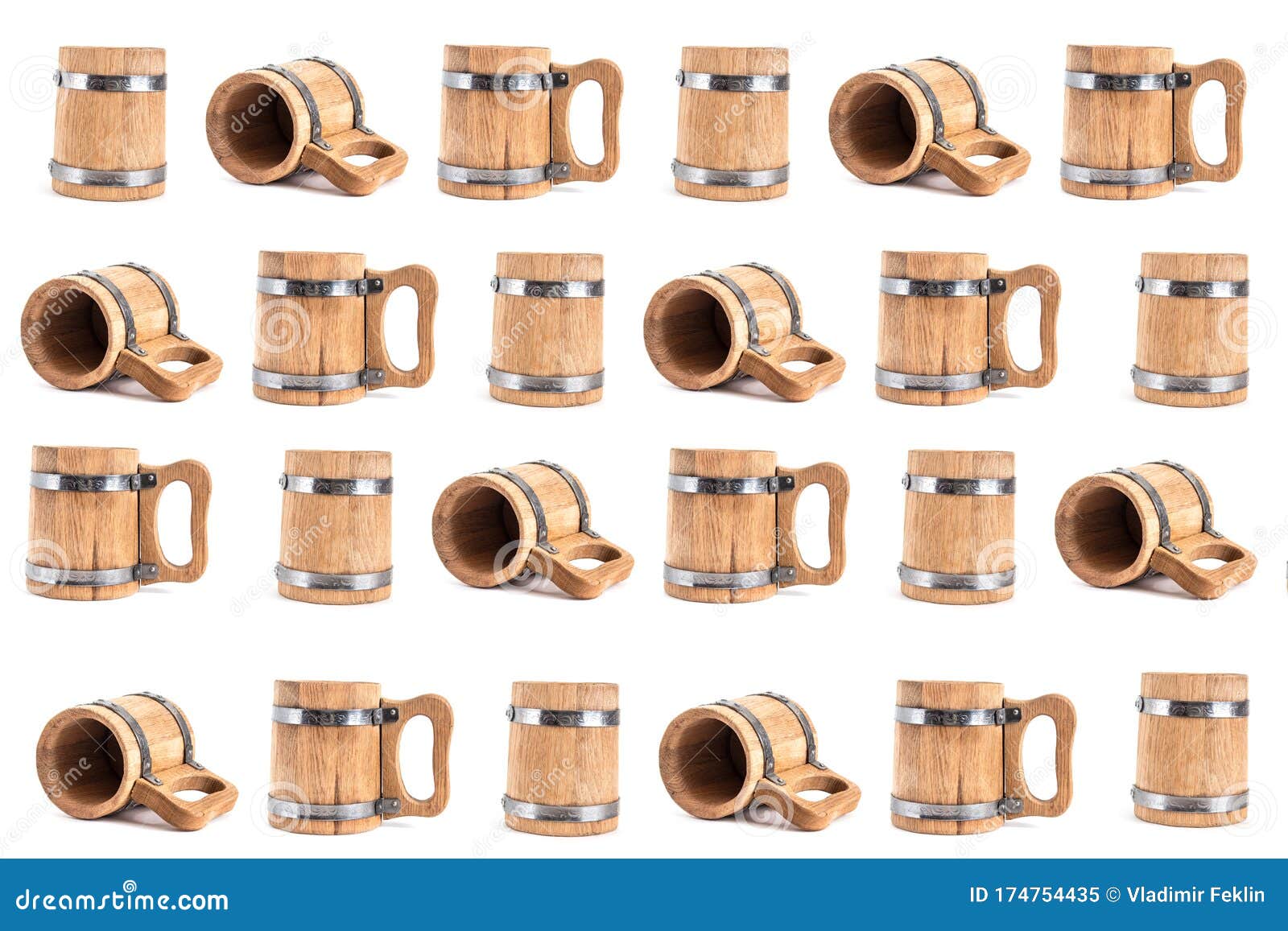 Pattern of Many Wooden Beer Mugs in Different Angles on a White ...