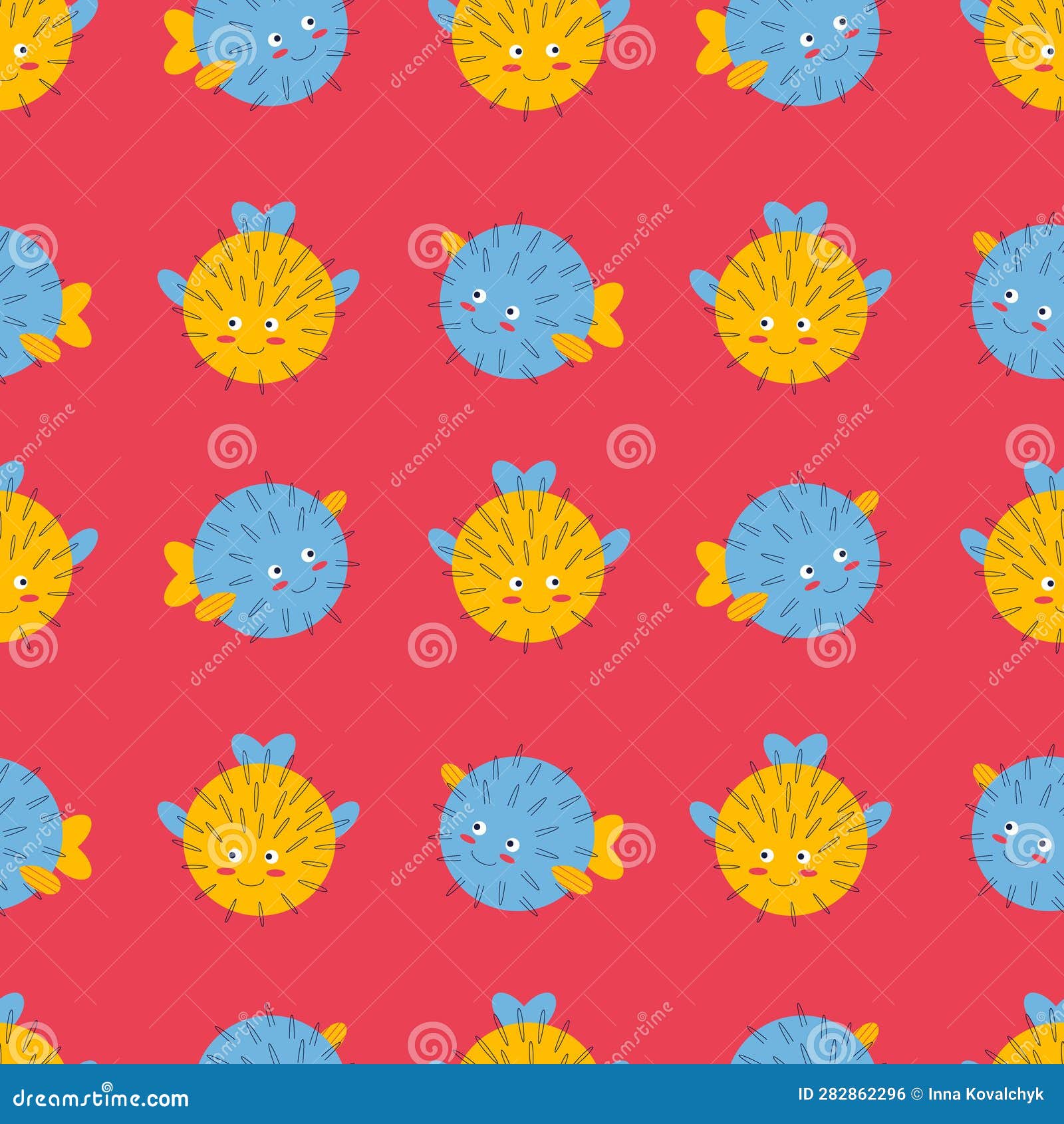 Sea Theme. Puffer Fish Coloring Book Illustration Cartoon Vector ...