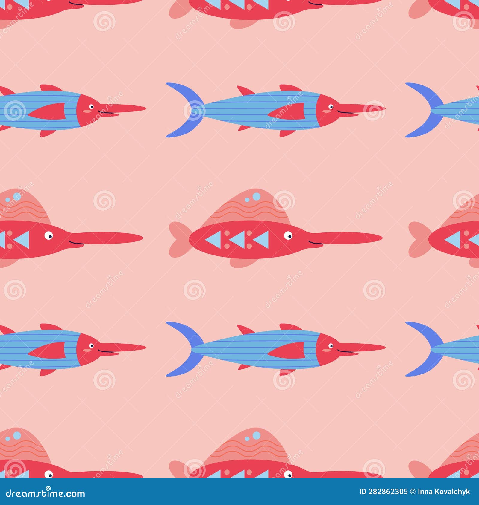 Pattern on a Marine Theme with Fish, Seaweed, Ornament Stock Vector - Illustration of swordfish ...