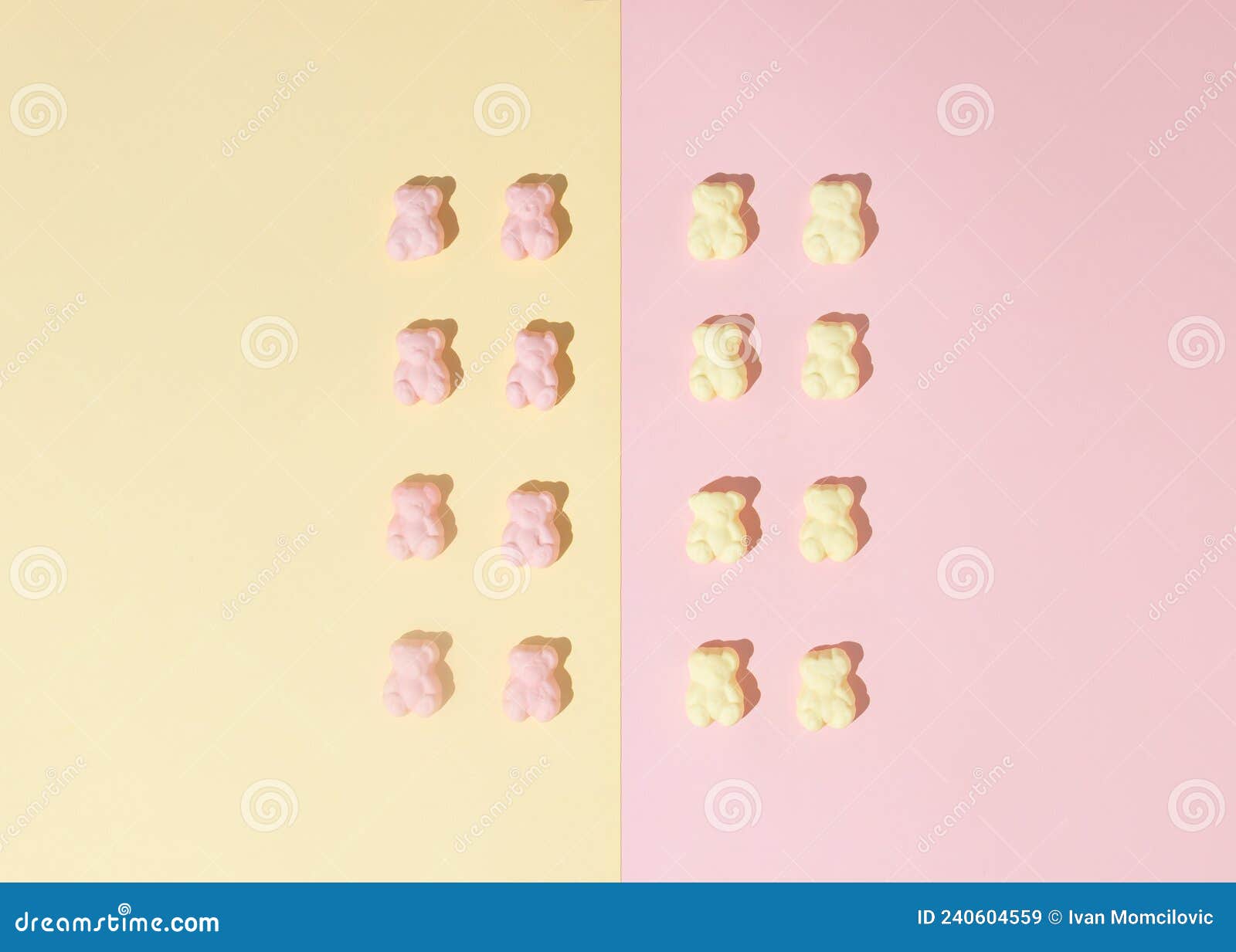 Pattern of Marshmallow Candy Bears on a Pink-yellow Background. Minimal ...