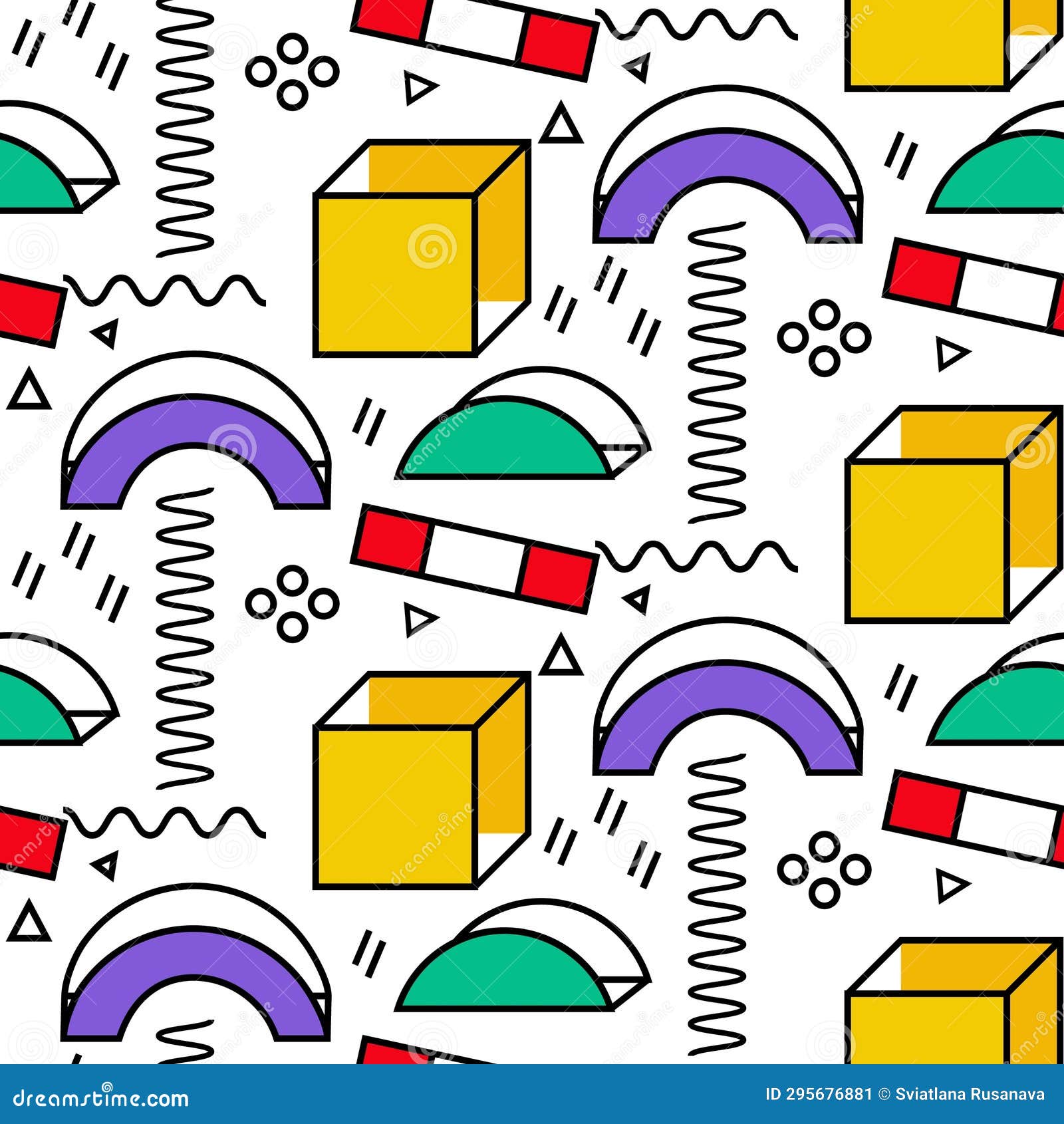 A Pattern of Memphis-style Elements. Universal Trendy Colored Geometric ...