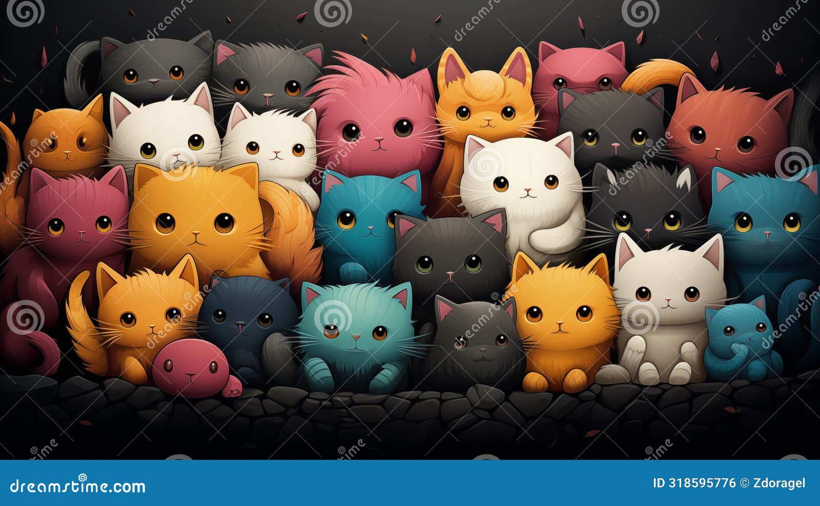 Pattern with Minimal Cat Faces. Different Cat`s Poses and Emotions Set ...