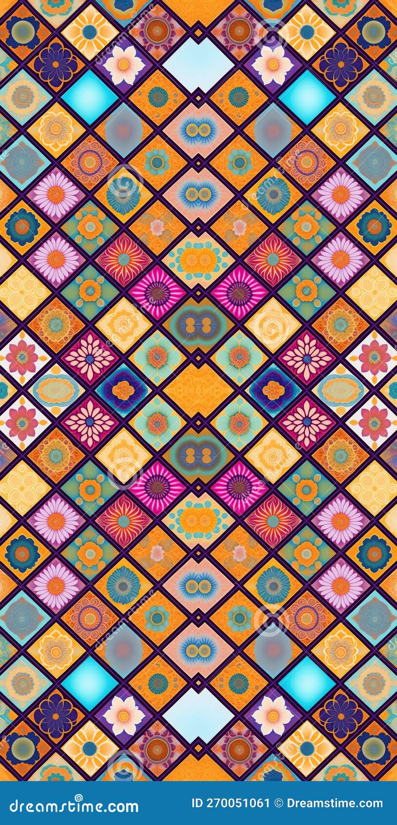 Pattern Mirror of Abstract Rhombuses with Flowers. Pattern Mirrored ...