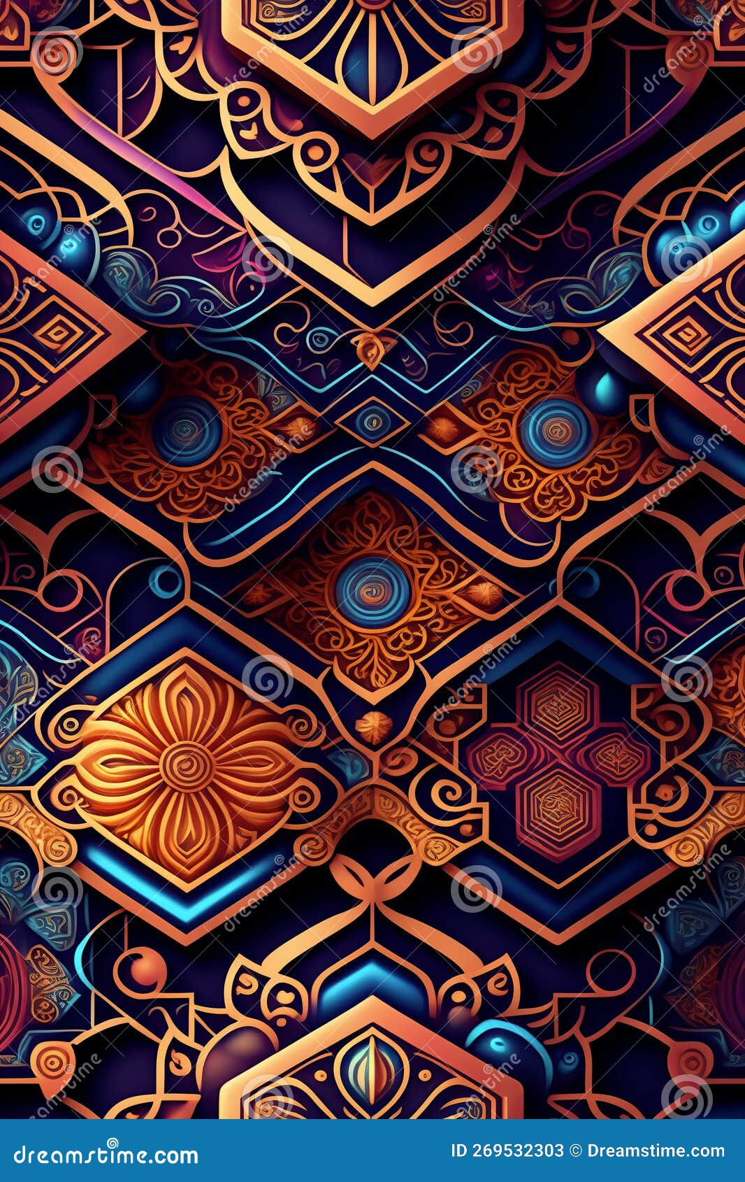 Pattern Mirror of Pentagons with Manual Drawings in Orange and Blue ...