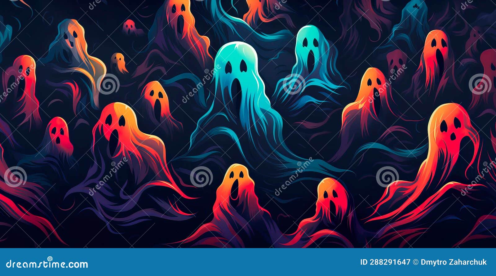 Pattern with Mischievous, Floating Ghosts in Various Sizes and ...