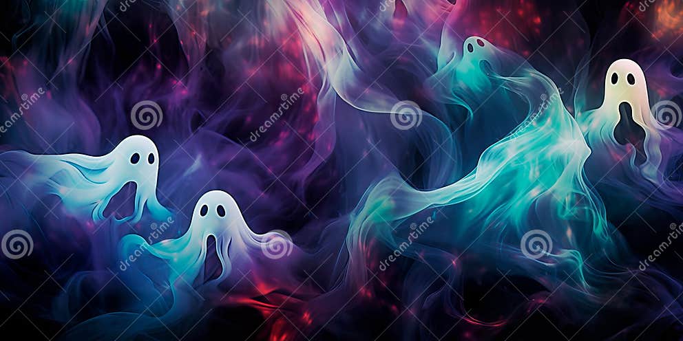 Pattern with Mischievous, Floating Ghosts in Various Sizes and ...