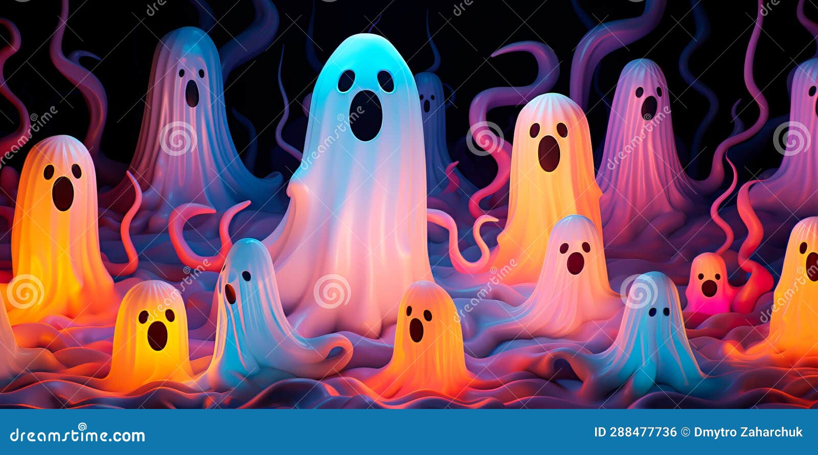 Pattern with Mischievous, Floating Ghosts in Various Sizes and ...