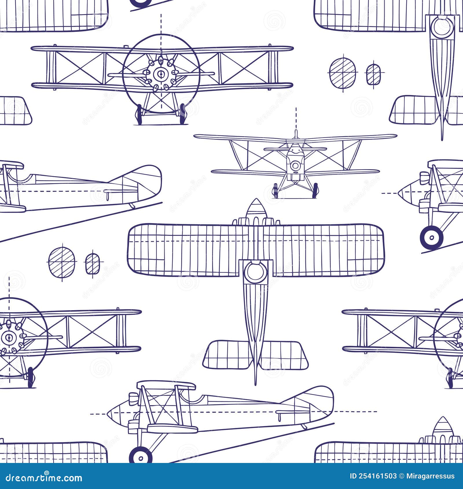 Hand Drawn Vintage Airplane Blueprint. Stock Vector - Illustration of ...