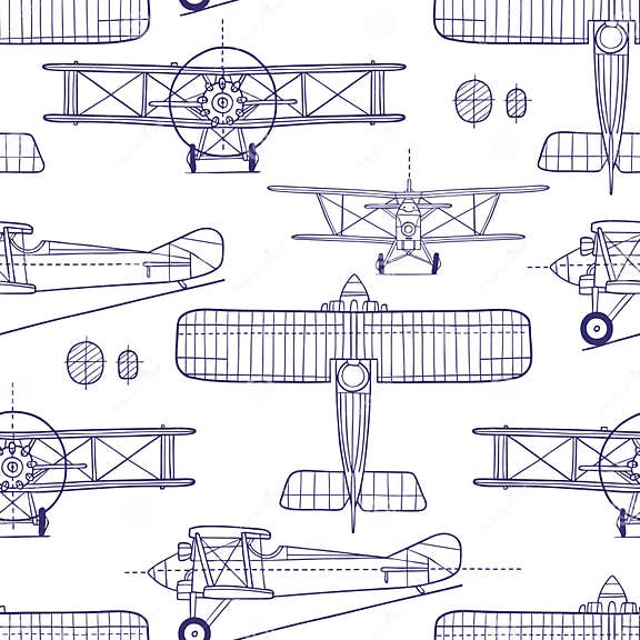Hand Drawn Vintage Airplane Blueprint. Stock Vector - Illustration of ...
