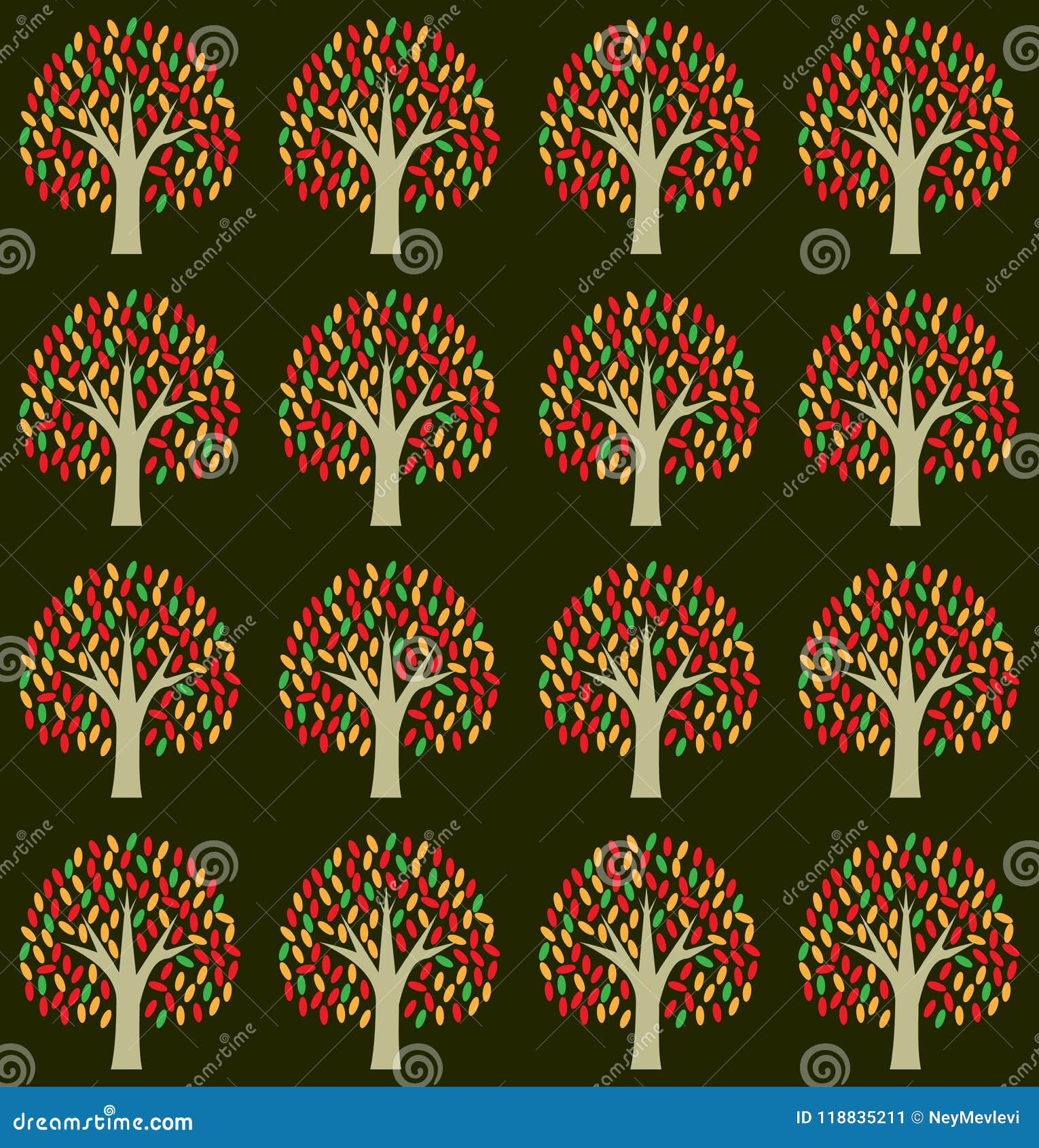 Pattern Motiv Tree and Dense Leaves Stock Vector - Illustration of ...